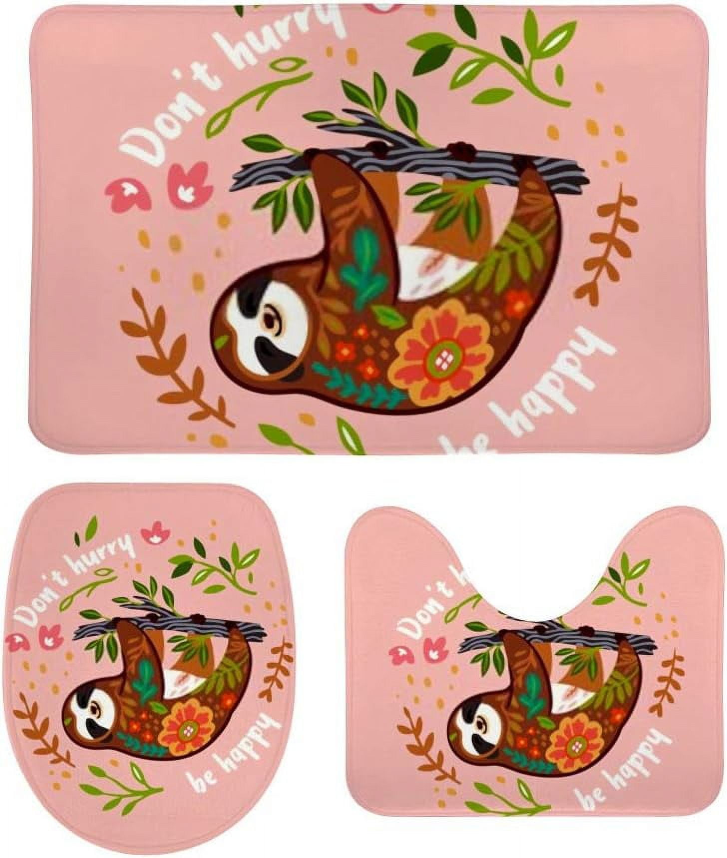 Non-Slip 3 Piece Bathroom Rug Set Happy Cute Sloth Soft Contour Rug ...