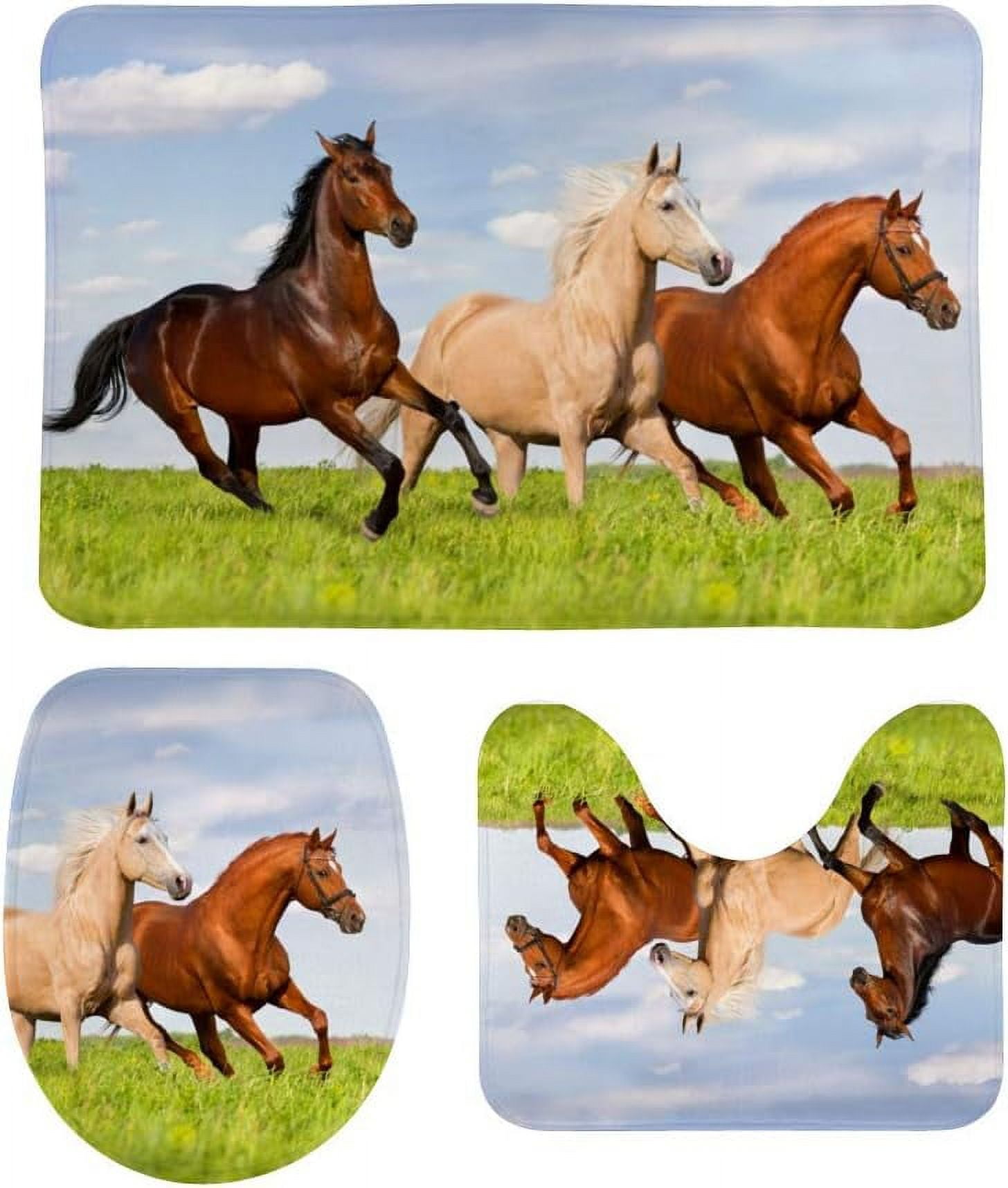 Non-Slip 3 Piece Bathroom Rug Set Horses Running On The Grass Soft ...