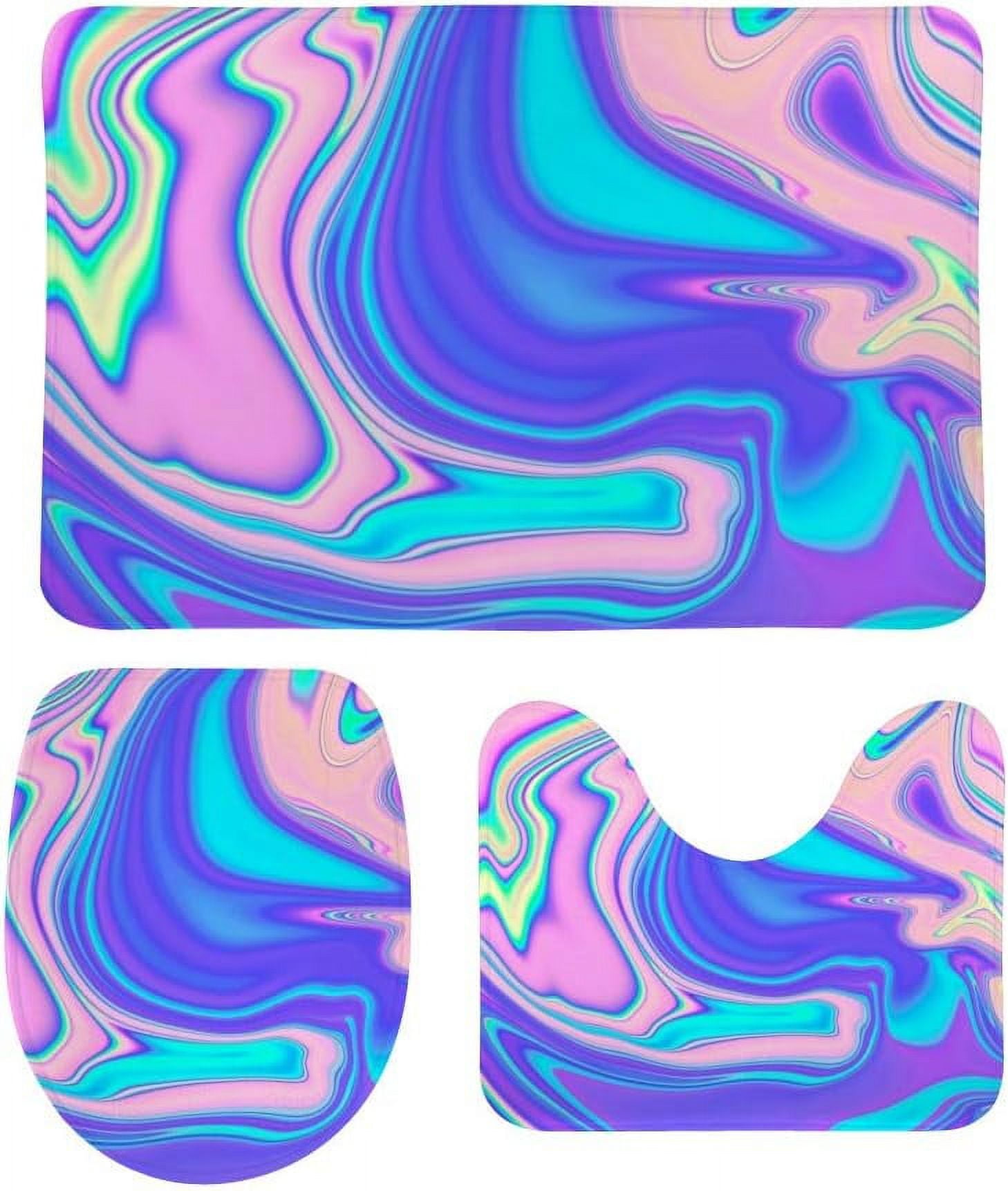 Non-Slip 3 Piece Bathroom Rug Set Marbled Holographic Texture Soft ...