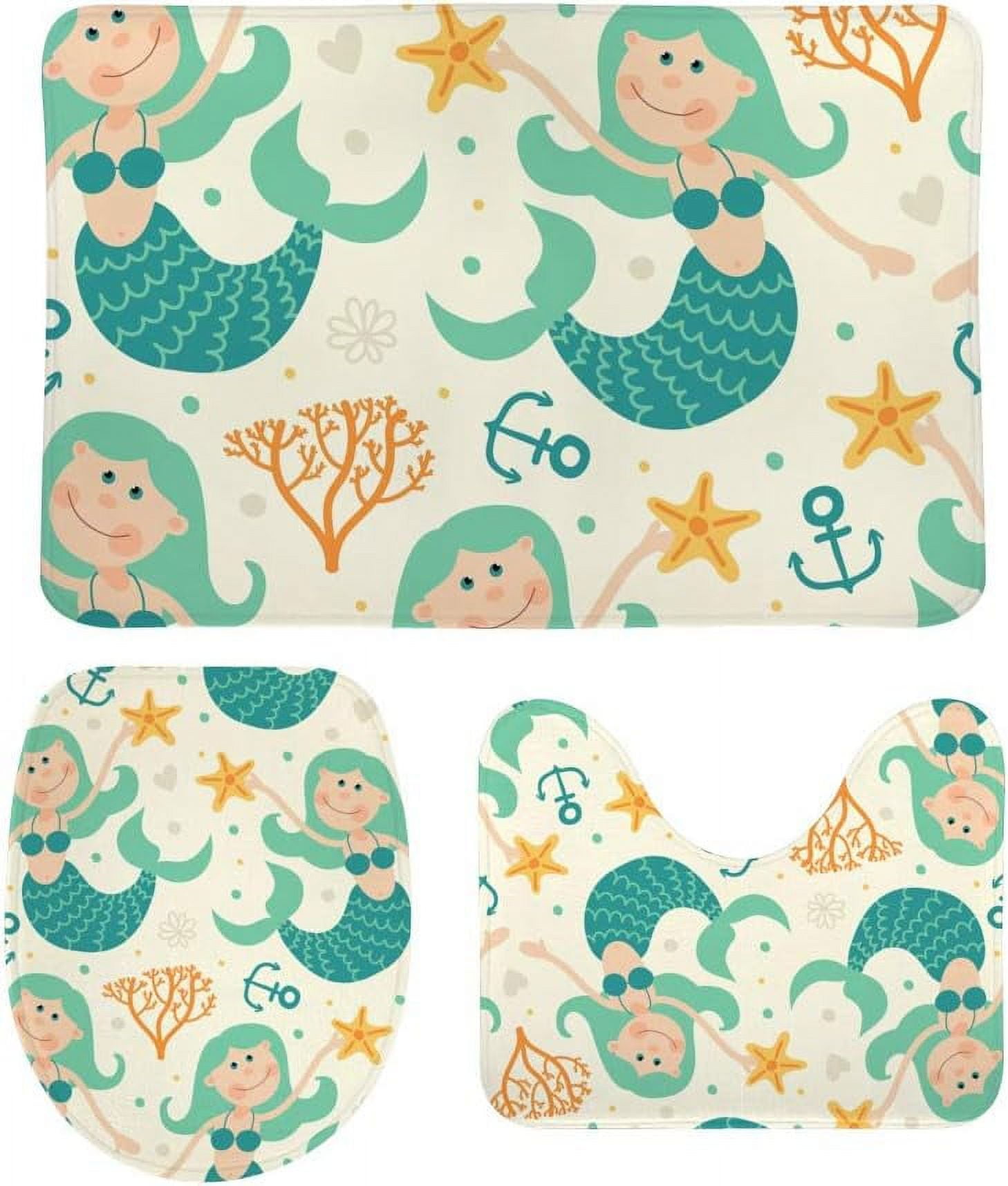Non-Slip 3 Piece Bathroom Rug Set Mermaid Seastar Soft Contour Rug ...