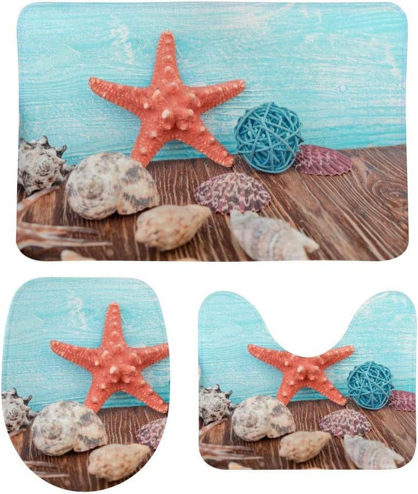 3 Piece SKYSONIC Non-Slip Bathroom Rug Set Shells Starfishes On Floor ...