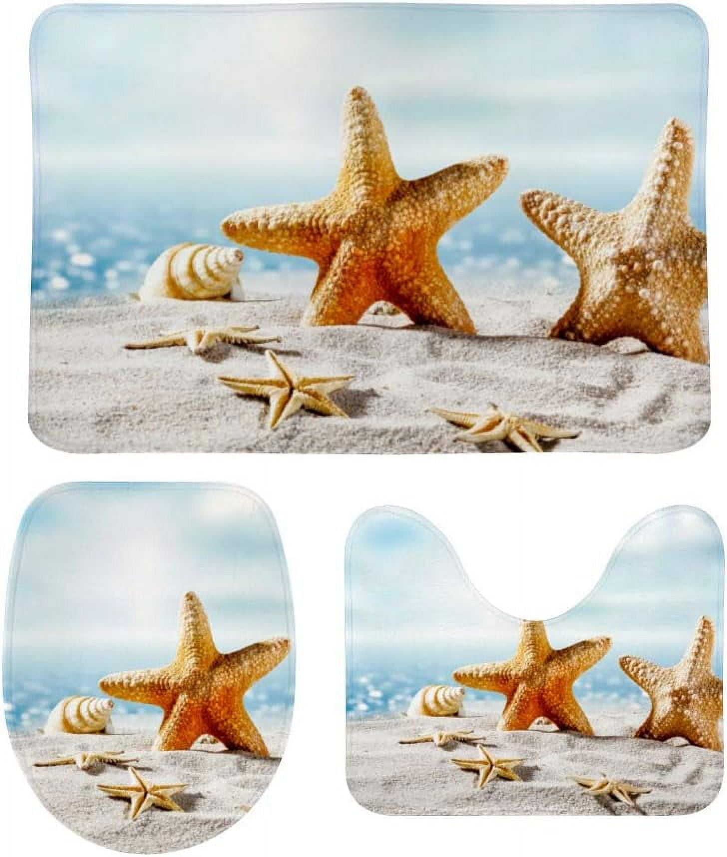 Non-Slip 3 Piece Bathroom Rug Set Shells and Starfish Under Blue Sky ...