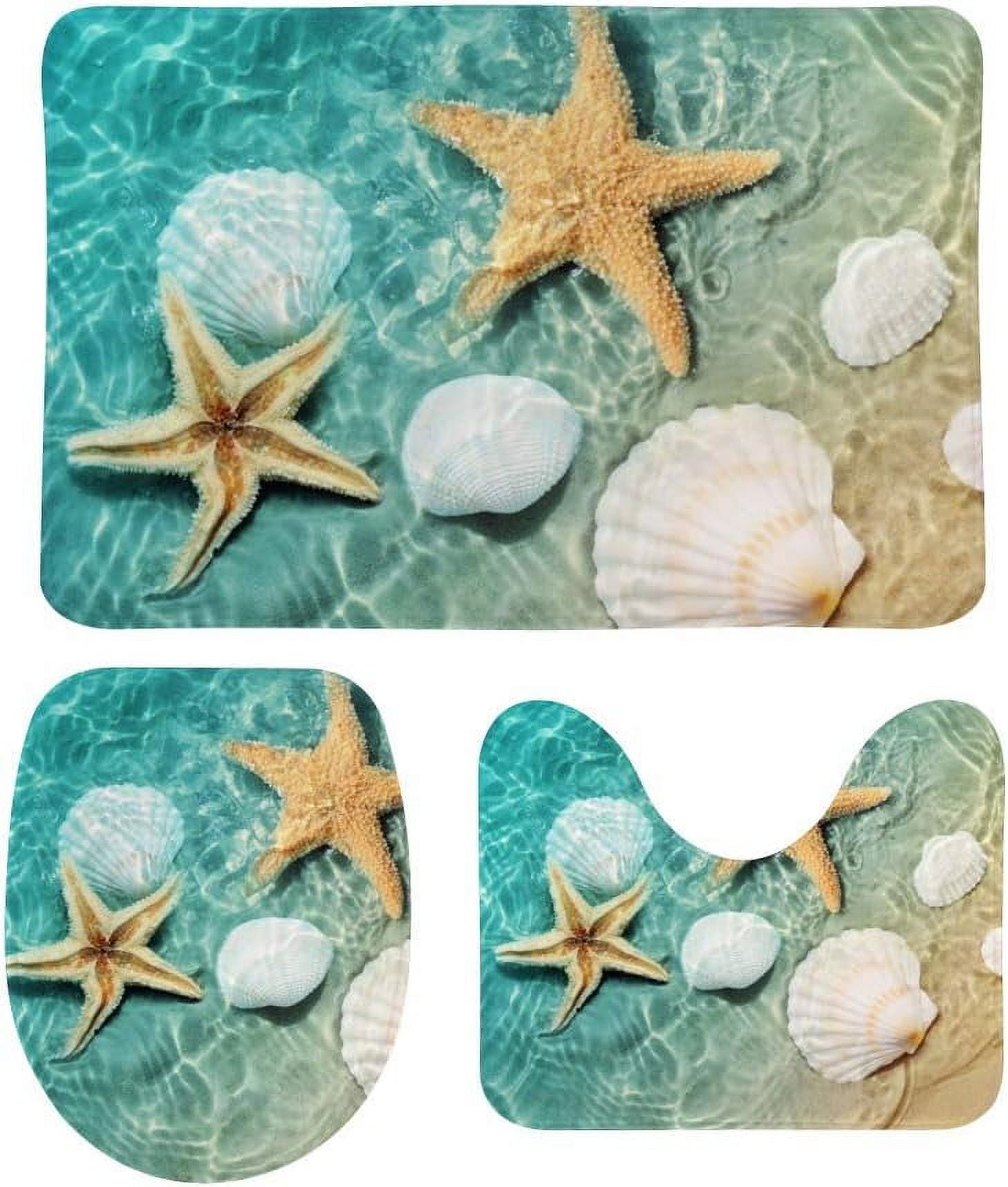 Non-Slip 3 Piece Bathroom Rug Set Starfish and Seashell On Summer Beach ...