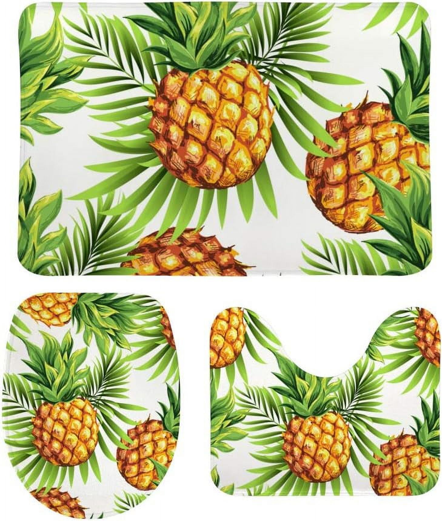 Non-Slip 3 Piece Bathroom Rug Set Tropical Pineapple Soft Contour Rug ...