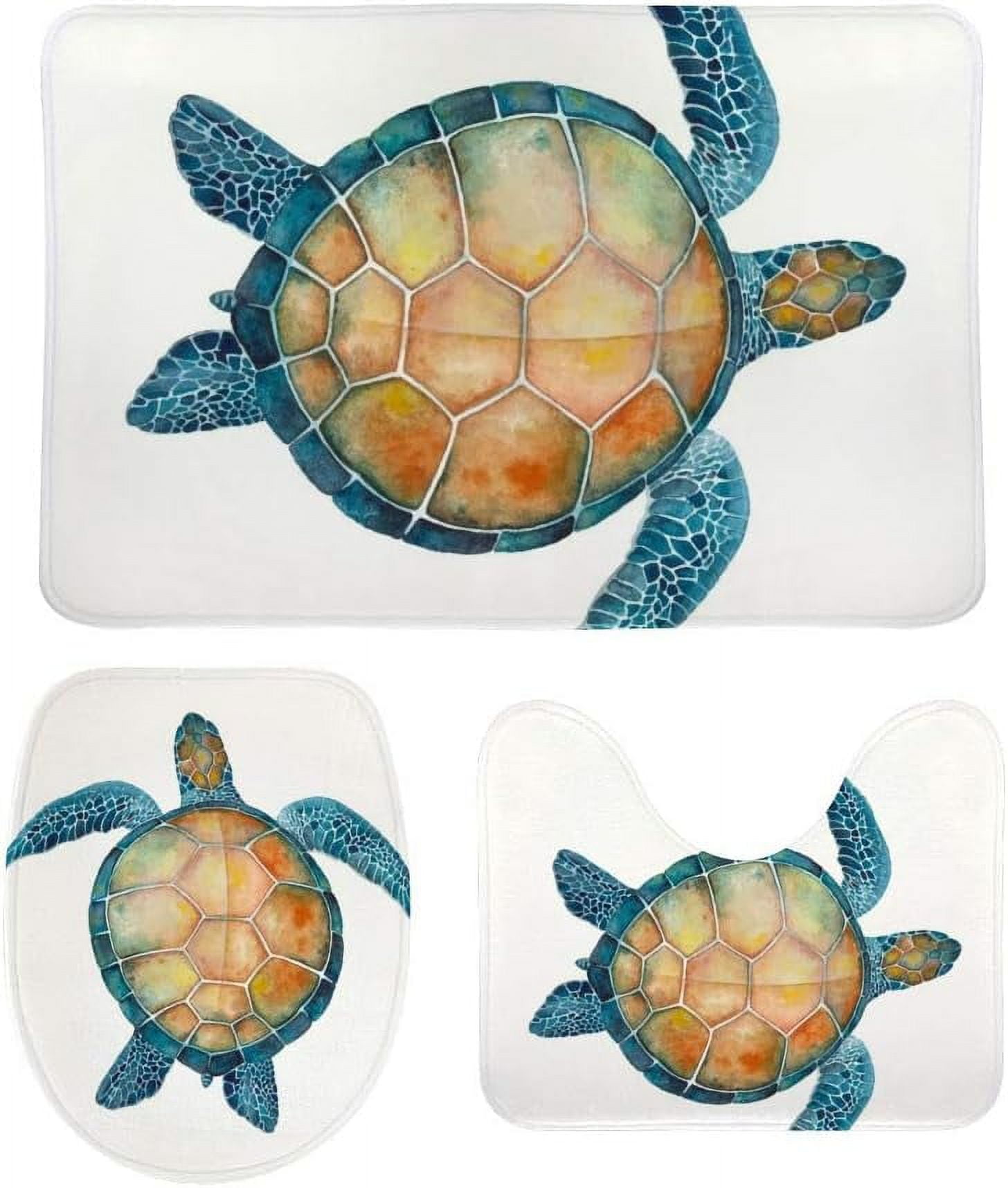 Non-Slip 3 Piece Bathroom Rug Set Watercolor Sea Turtle Soft Contour ...
