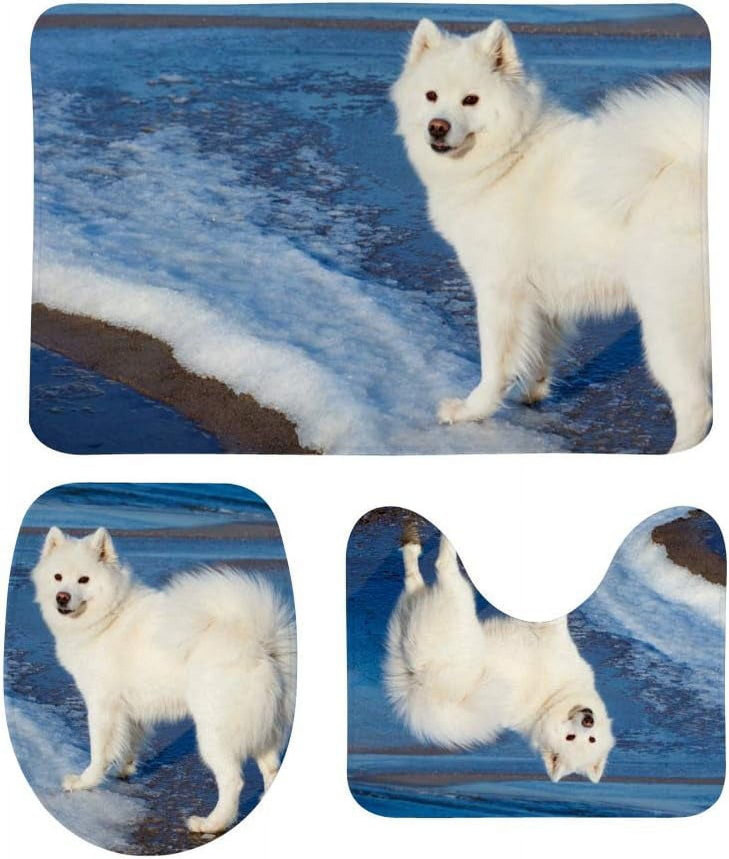 Non-Slip 3 Piece Bathroom Rug Set White Samoyed Dog Near The Sea Soft ...