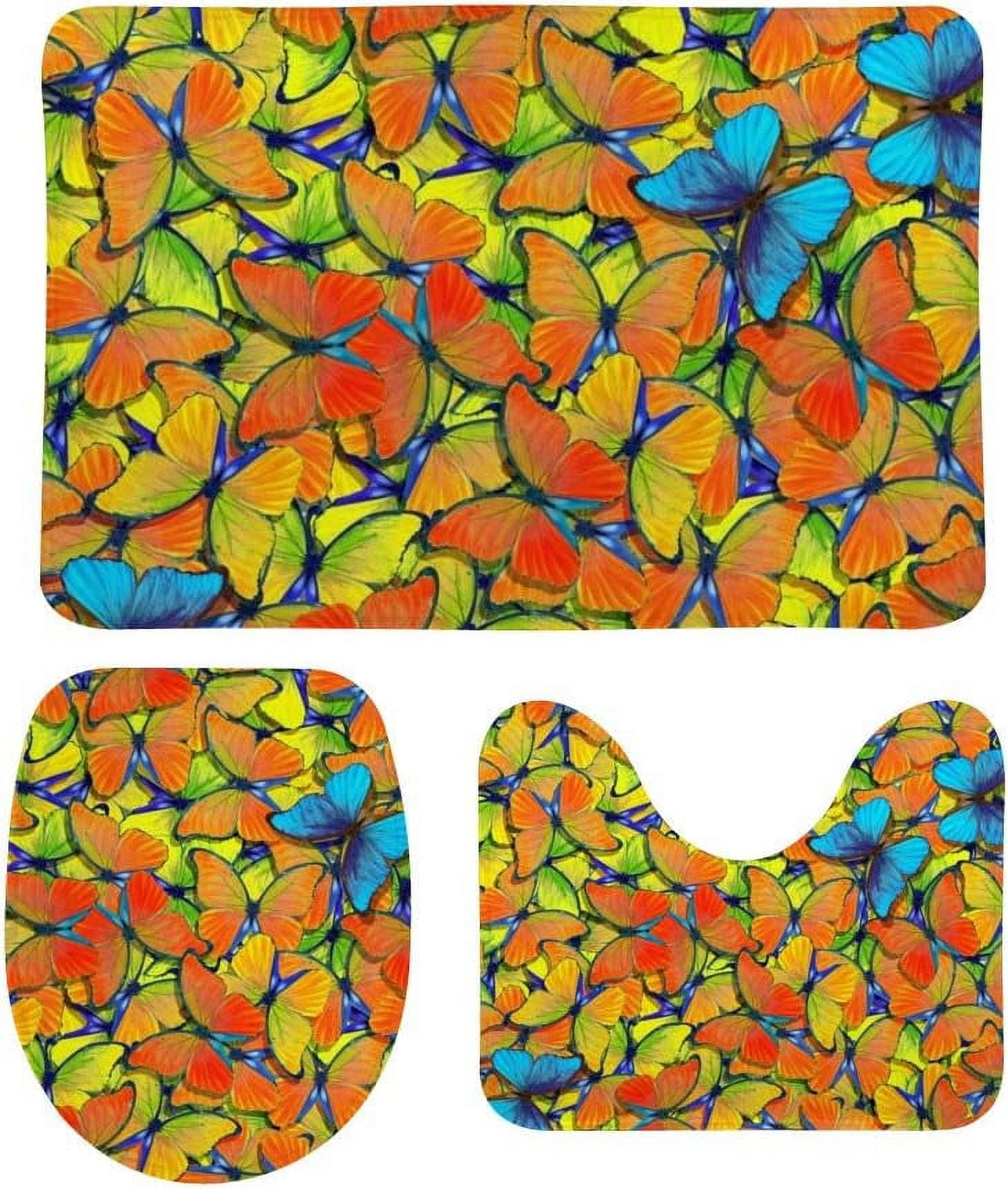 Non-Slip 3 Piece Bathroom Rug Set Wings of Butterfly Morpho Soft ...