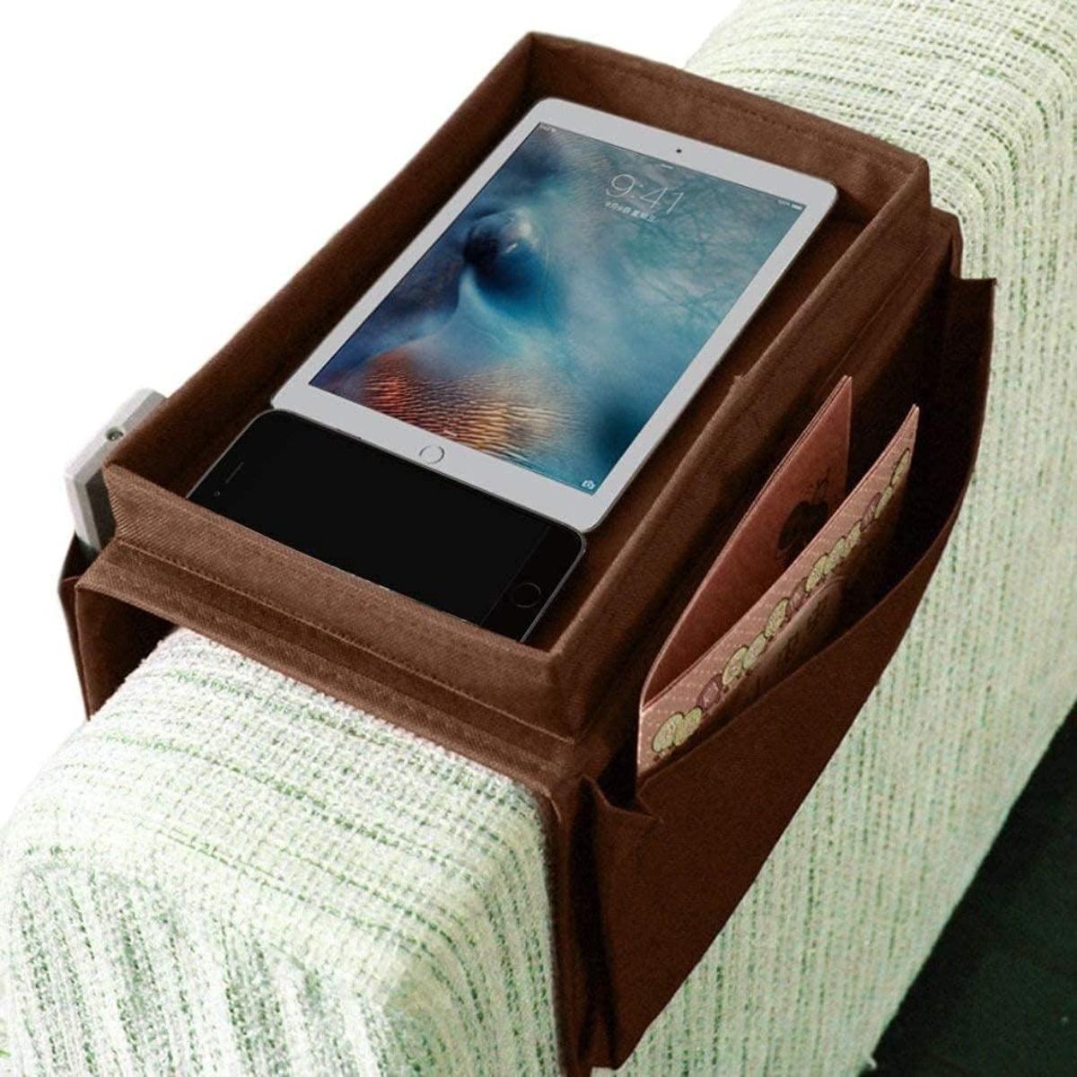 Non-Slip Armchair Caddy with Cup Holder Arm Rest Organizer TV Remote ...