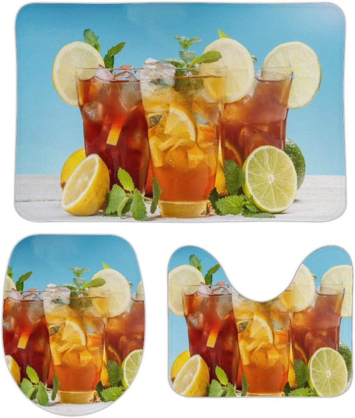 Non Slip Bathroom Rugs Set 3 Piece Bath Mats Refreshing Iced Tea Bath ...