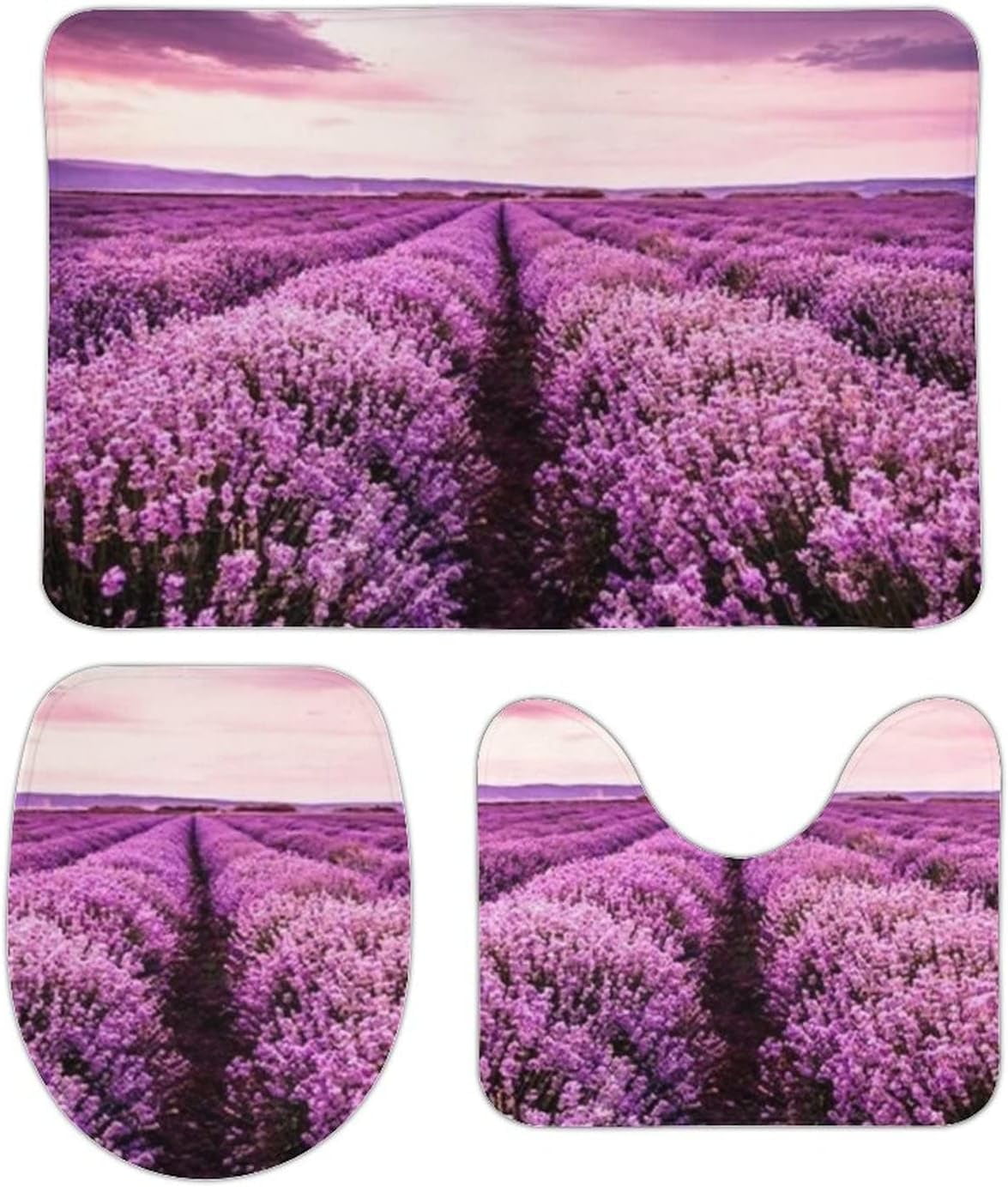 Non Slip Bathroom Rugs Set 3 Piece Bath Mats Set Lavender Field Style ...