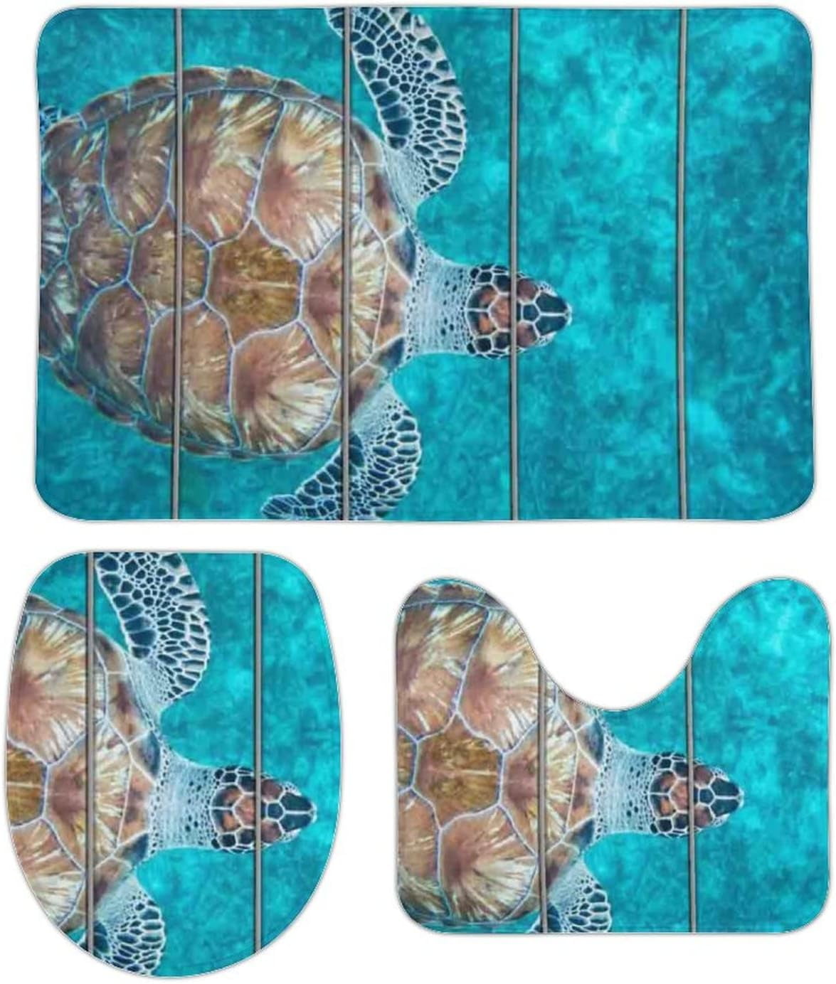Non Slip Bathroom Rugs Set 3 Piece Bath Mats Swimming Hawksbill Sea ...