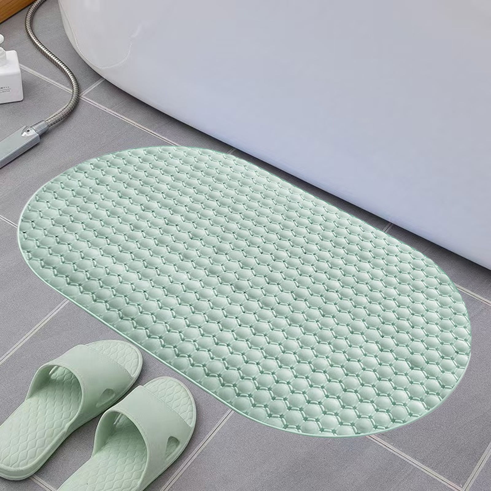 Non-Slip Bathroom Shower Mat with Suction Cups | Oval TPE Foot Massage ...