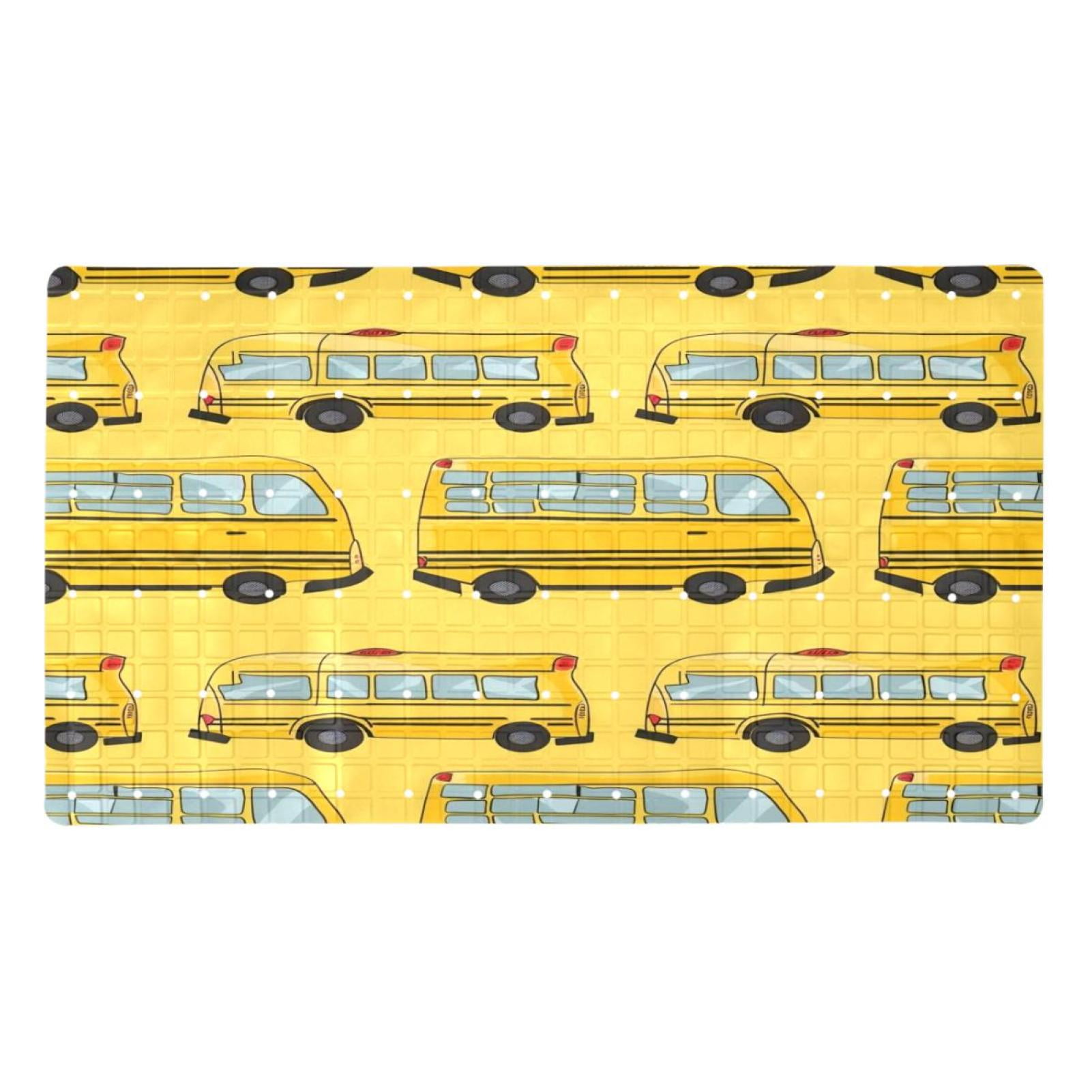 Non-Slip Bathtub Mats Cartoon Doodle School Bus Prints Soft Bath Tub ...