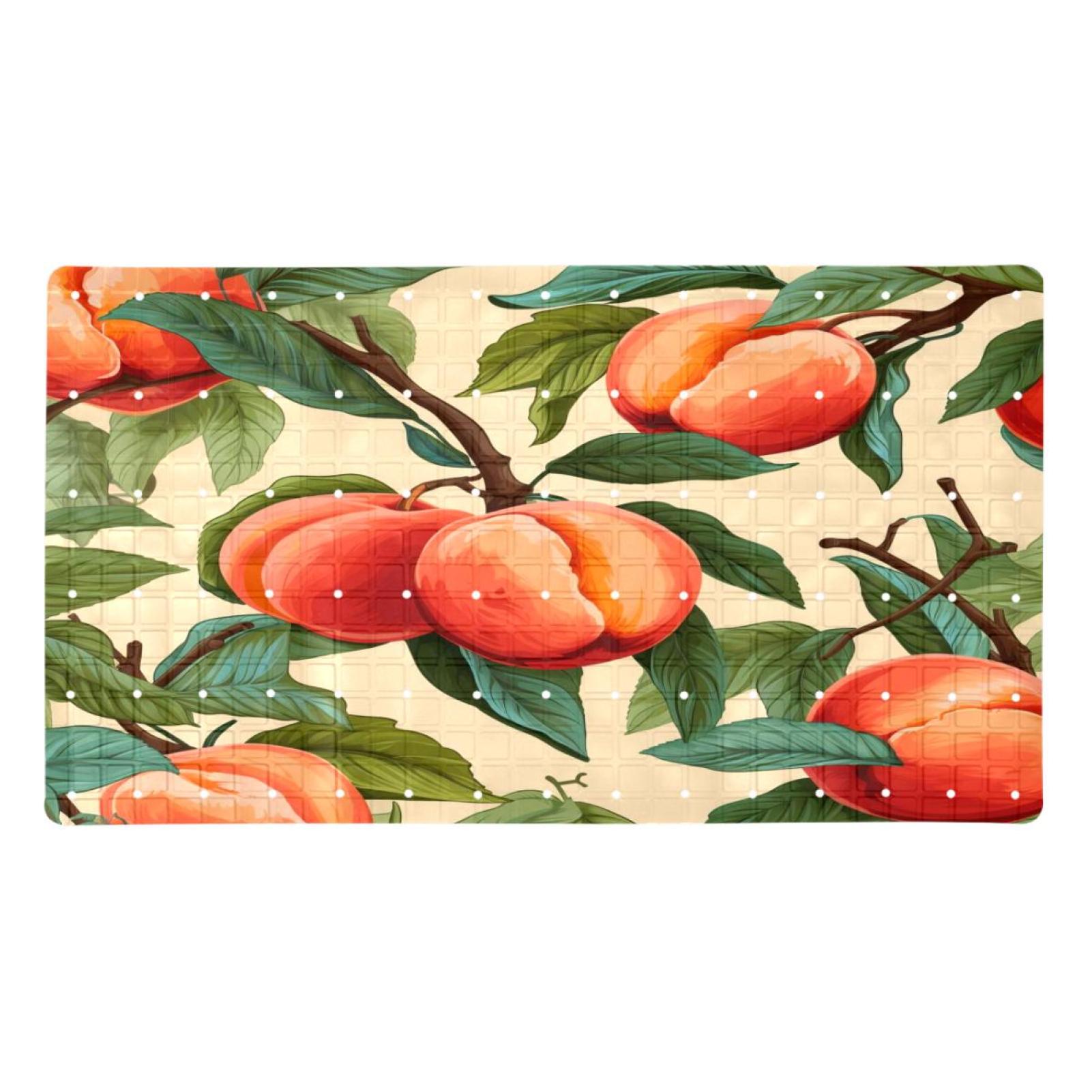 Non-Slip Bathtub Mats Peach Fruit on Flowering Branch Prints Soft Bath ...
