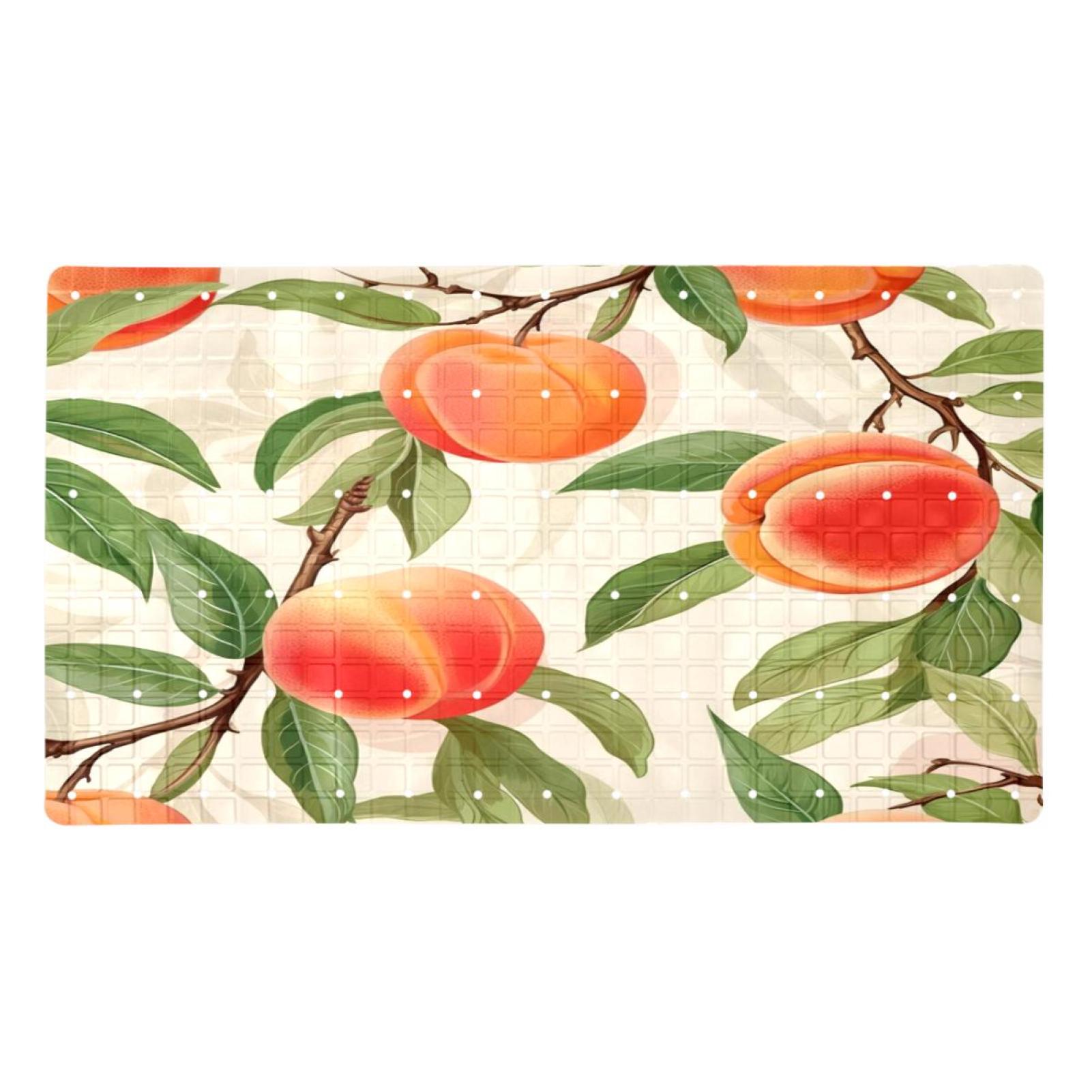 Non-Slip Bathtub Mats Peach Fruit on Flowering Branch Prints Soft Bath ...