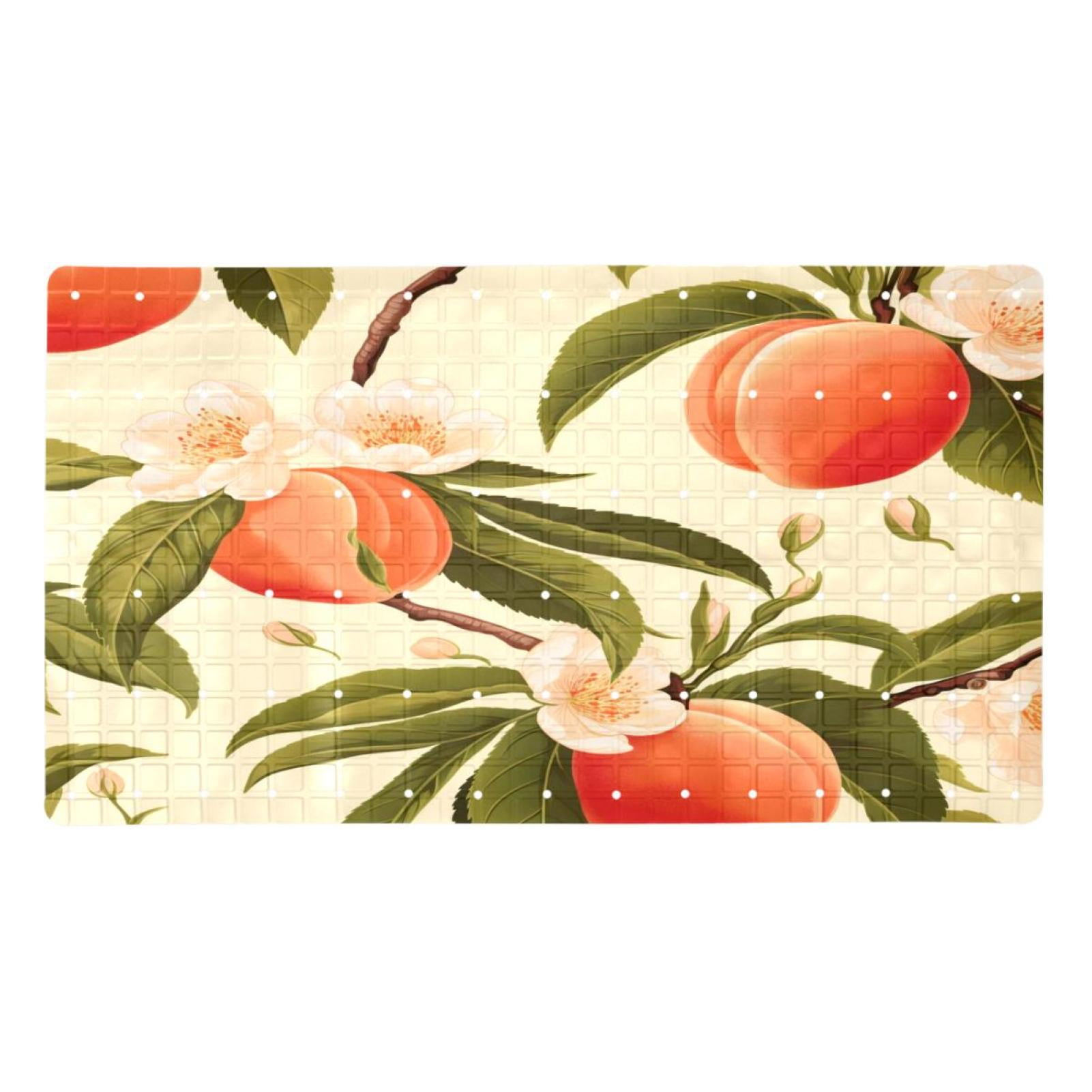 Non-Slip Bathtub Mats Peach Fruit on Flowering Branch Prints Soft Bath ...