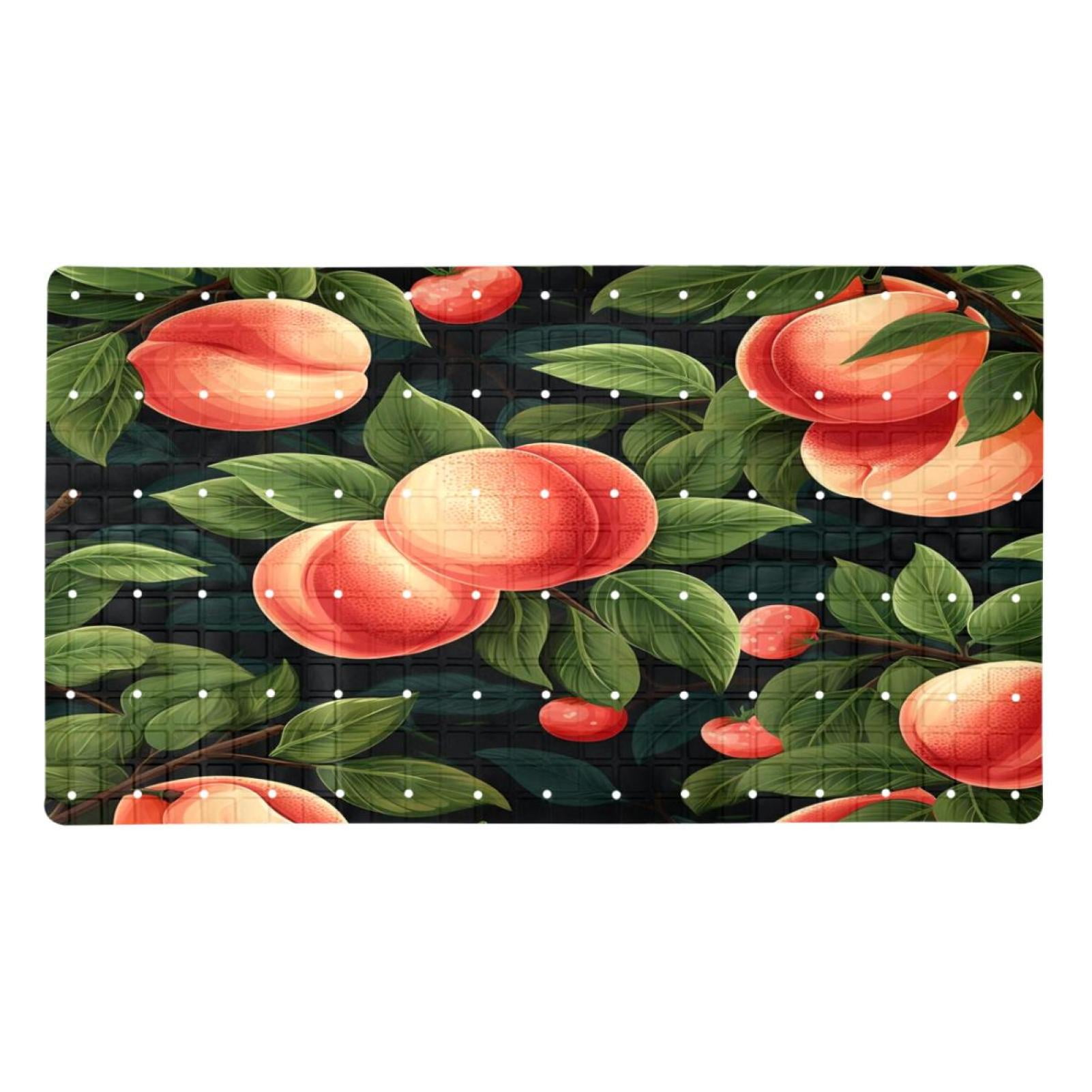 Non-Slip Bathtub Mats Peach Fruit on Flowering Branch Prints Soft Bath ...