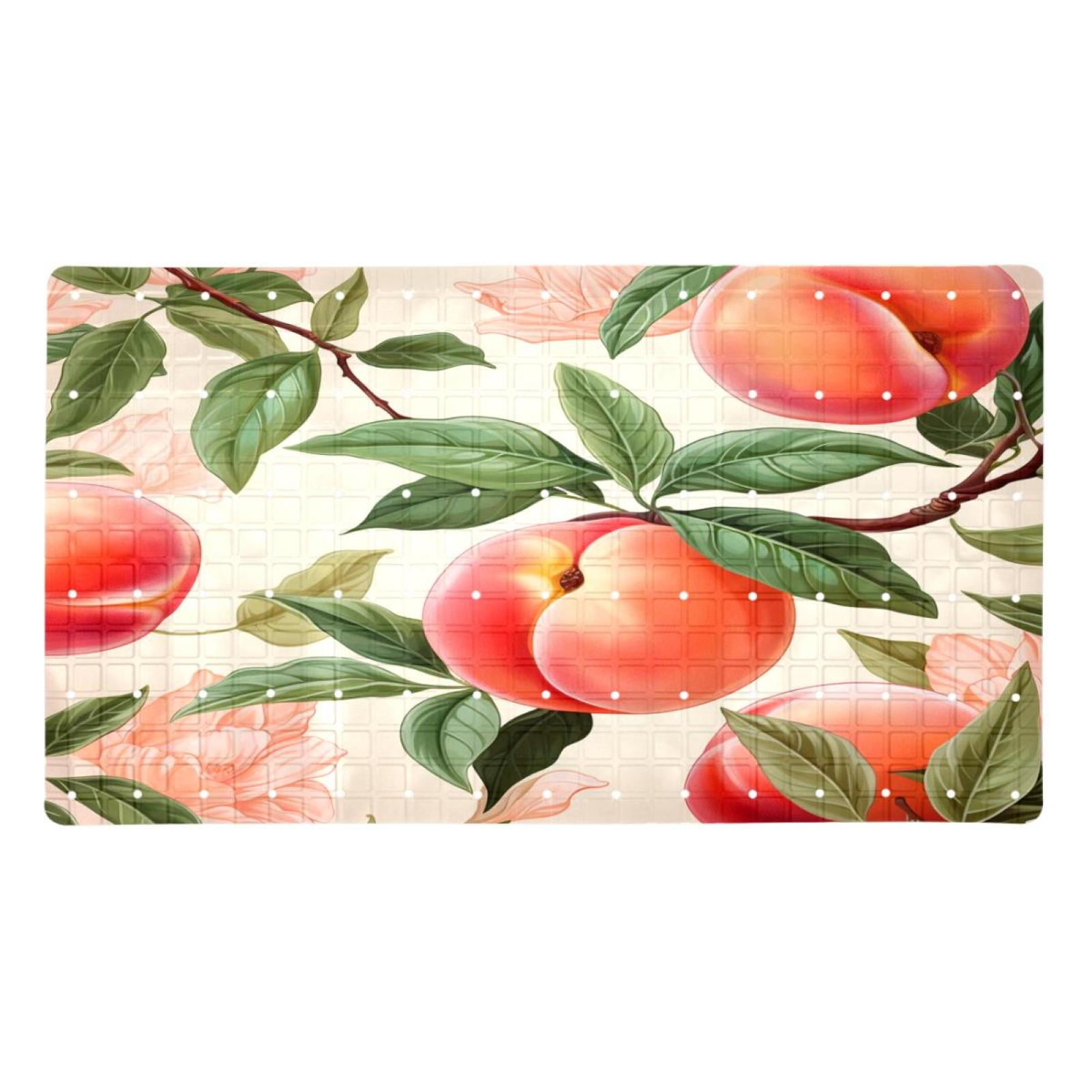 Non-Slip Bathtub Mats Peach Fruit on Flowering Branch Prints Soft Bath ...