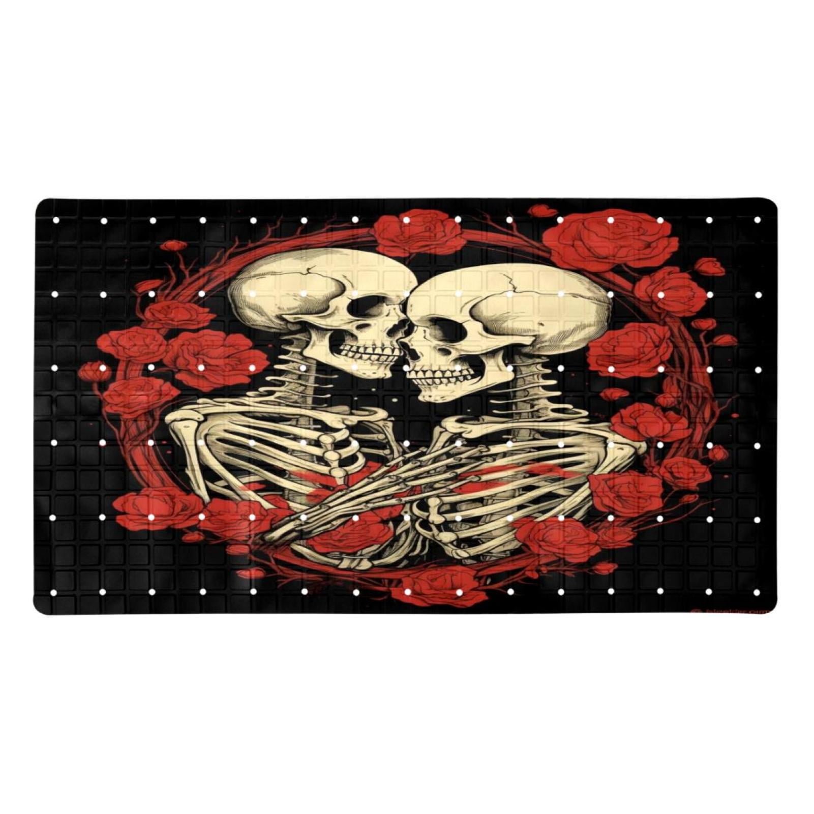 Non-Slip Bathtub Mats Red Rose Skeleton Skull Couple Prints Soft Bath ...