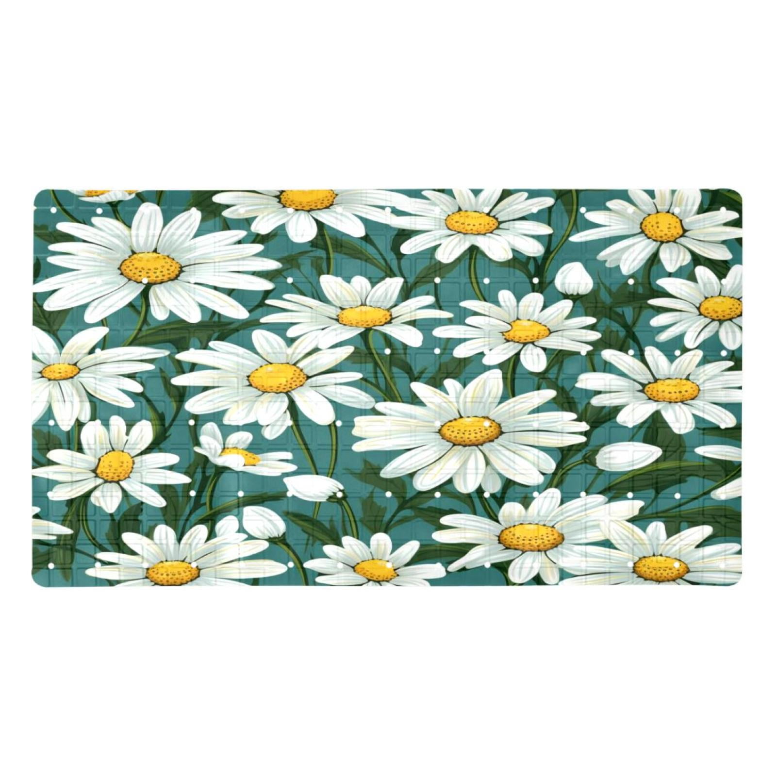 Non-Slip Bathtub Mats White Daisy Flowers Prints Soft Bath Tub Bathroom ...