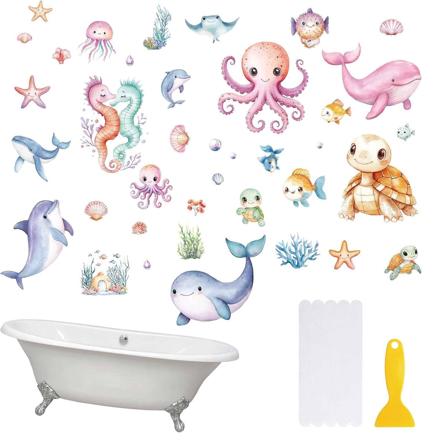 Non Slip Bathtub Stickers 6 PCS Marine Life Theme Bathtub Sticker Anti ...