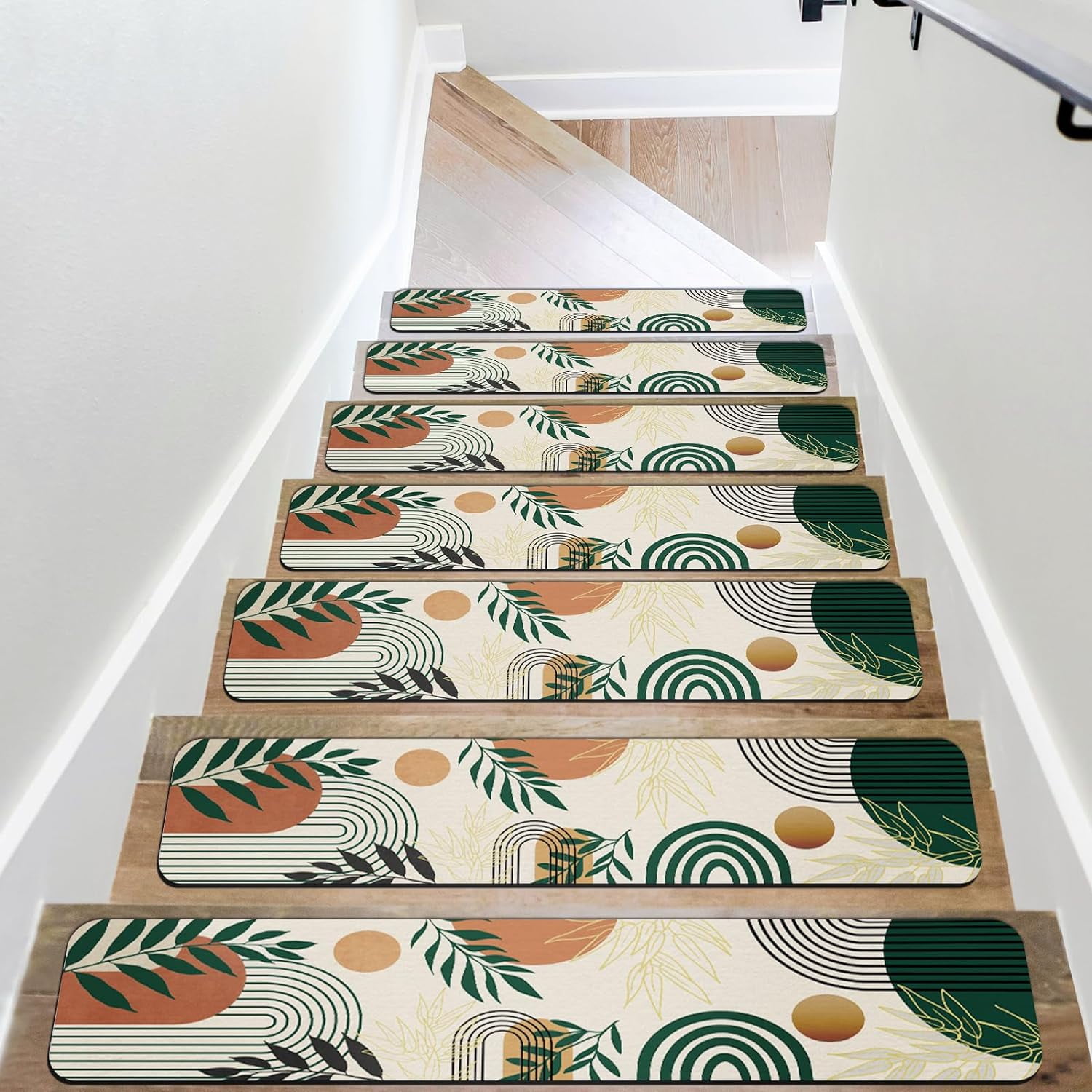 Non-Slip Carpet Stair Treads for Wooden Steps 30"X8" Abstract Green ...