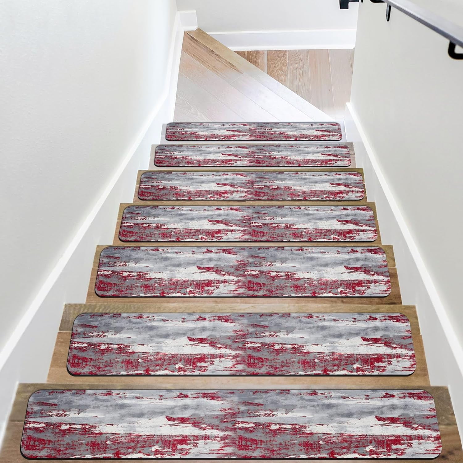 Non-Slip Carpet Stair Treads for Wooden Steps Red Grey 30"X8" Art ...