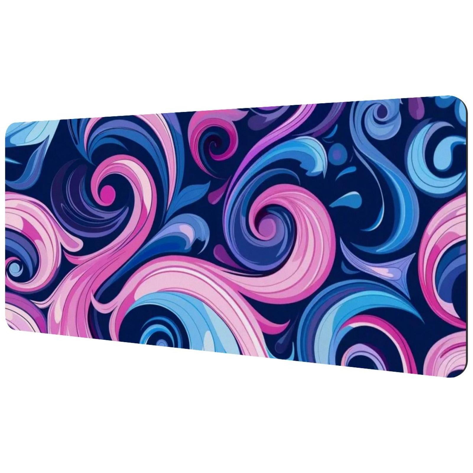 Non-Slip Desk Pad, Wavy Swirl Blue Pink Pattern Mouse Pad, Large Desk ...