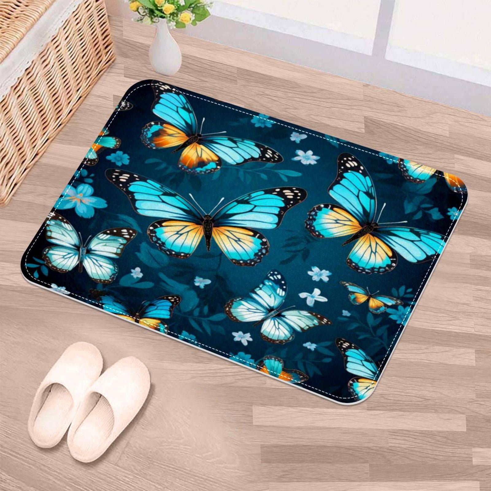 Non-Slip Door Mat Flying Blue Butterfly, Soft Machine Washable Doormats ...