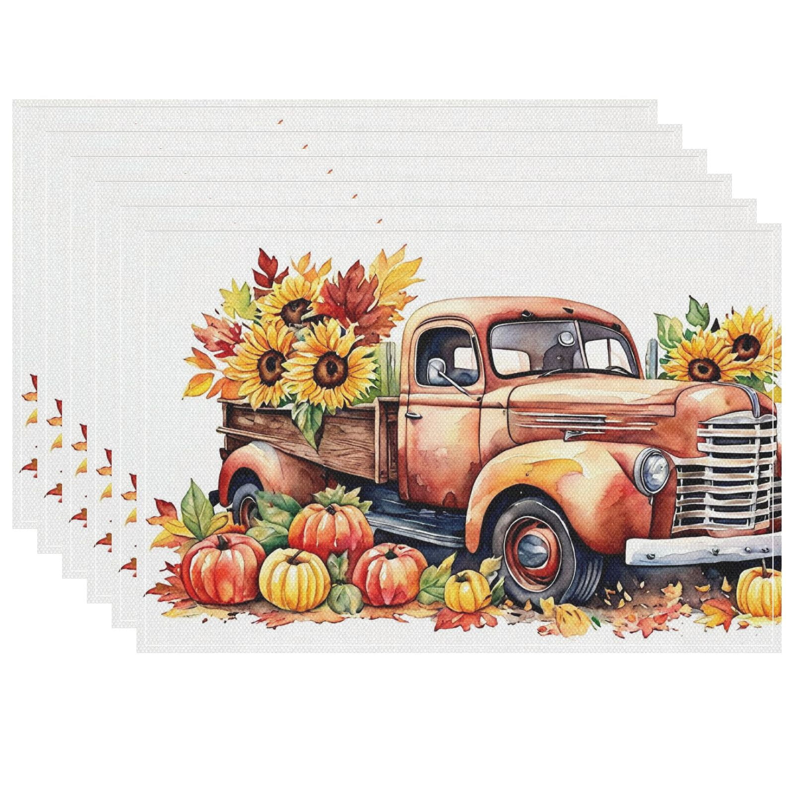 Non-Slip Fall Placemat Basket Corn Stalks Sunflowers Washable Placemats ...