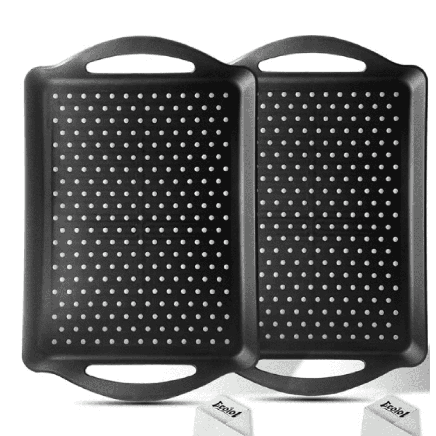 Non Slip Food Serving Tray with Handles, 2-Pack Rectangle Anti-Slip ...