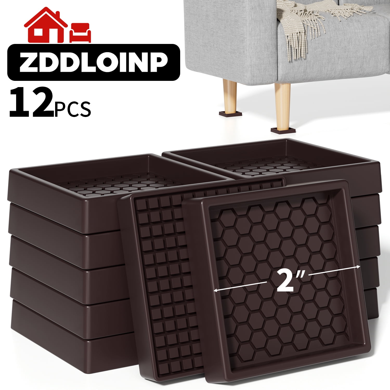 Non Slip Furniture Pads - 2x2 Anti Skid Caster Cups, 12PCS Square ...