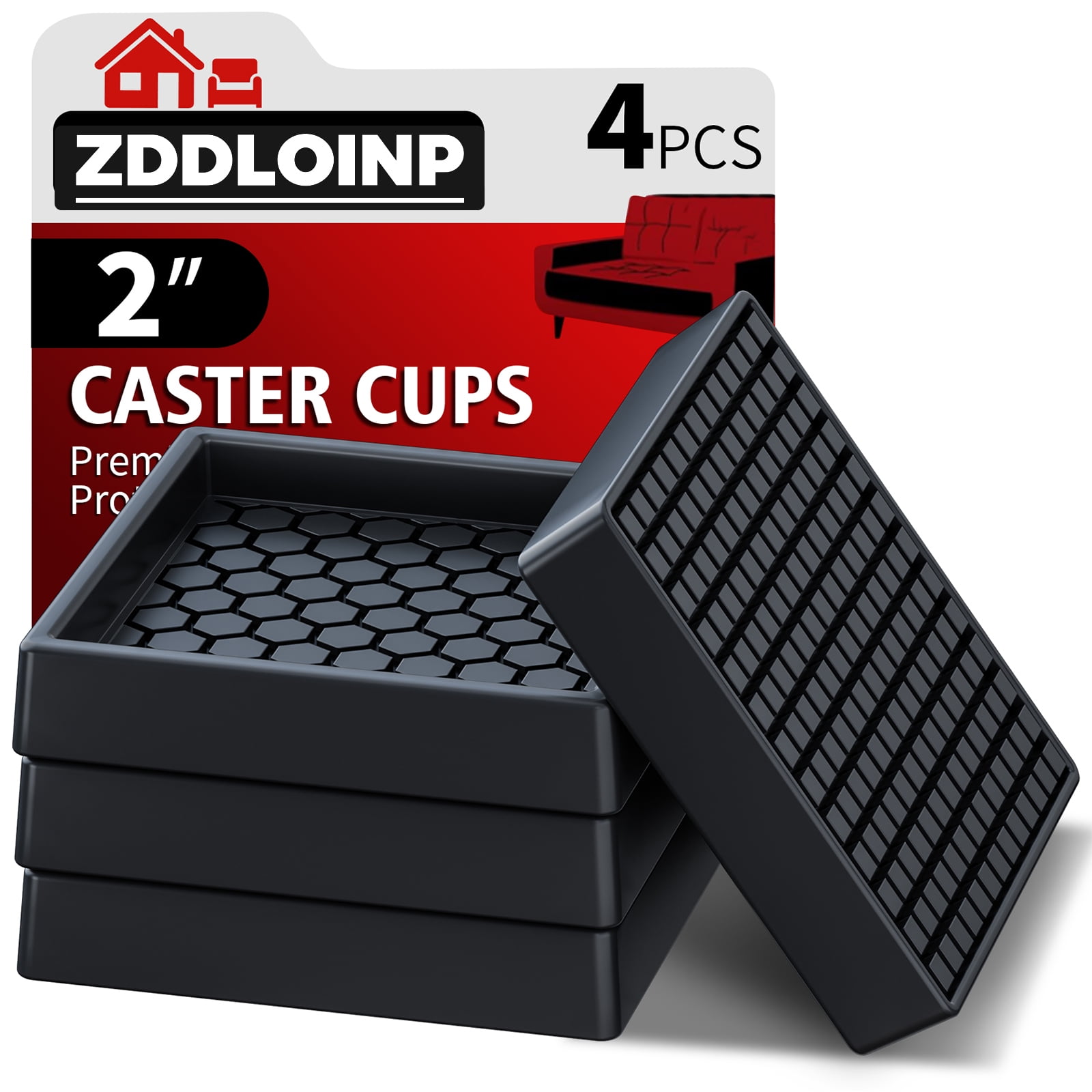 Non Slip Furniture Pads - 2x2 Anti Skid Caster Cups, 4PCS Square ...