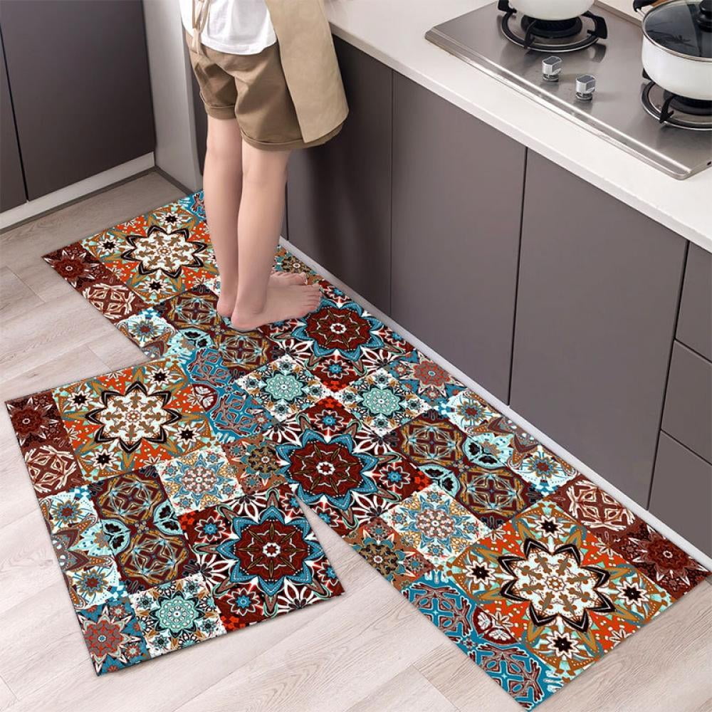Non-Slip Geometric Floral Boho Runner Rug Ergonomic Throw Rug Kitchen ...