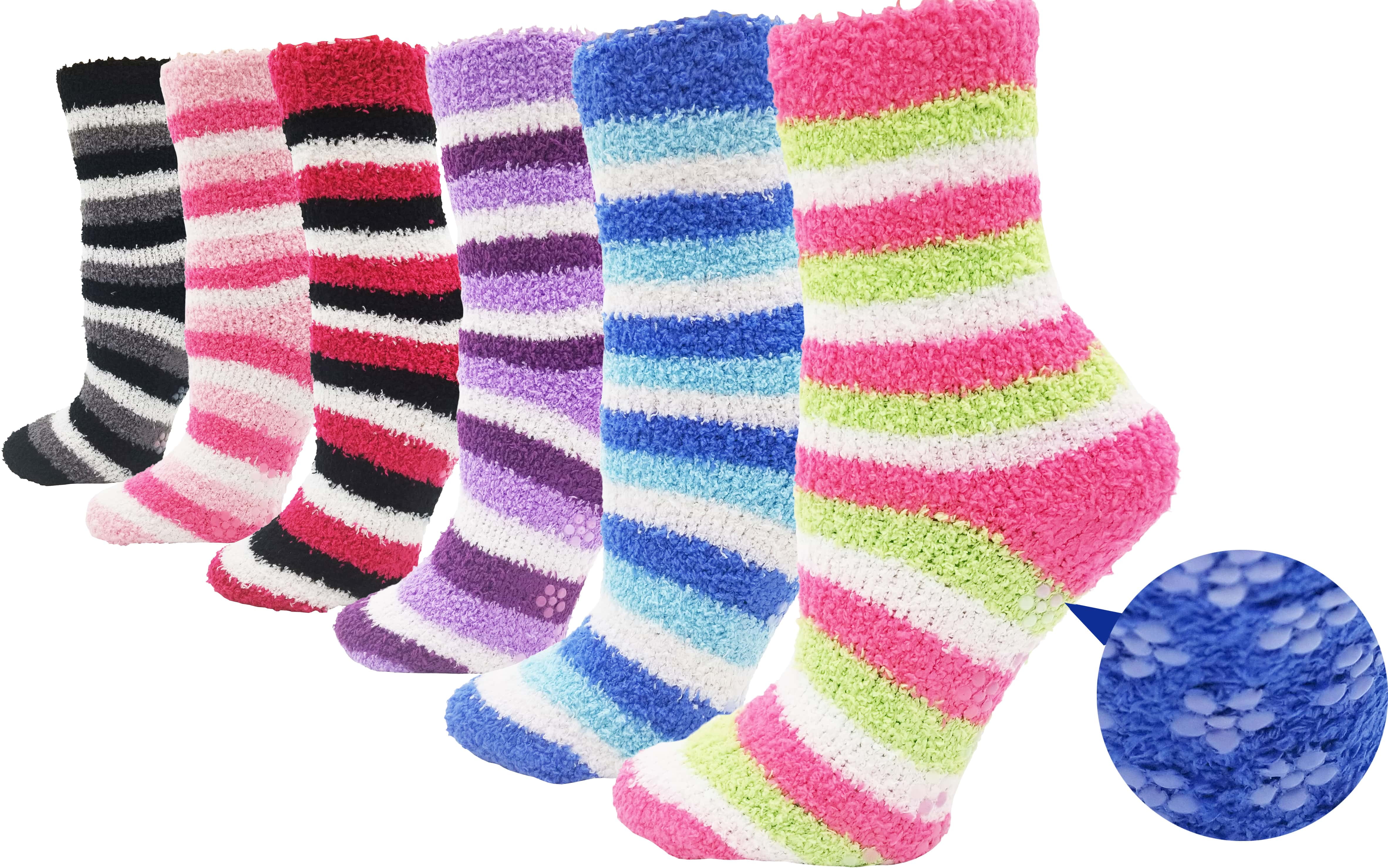 Non-Slip Hospital Fuzzy Socks, 6 Pairs for Women Men, Non-Skid Gripper ...