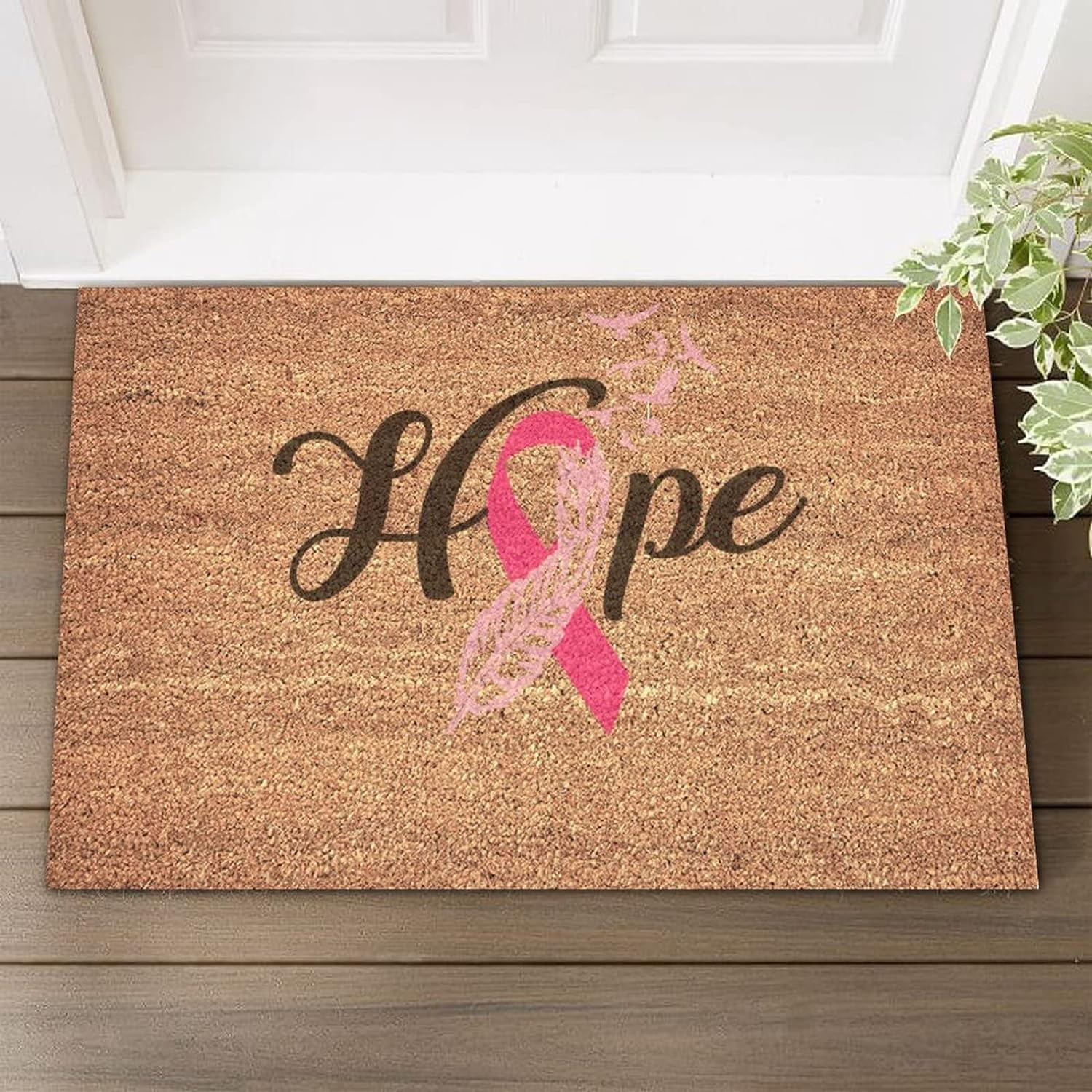 Non Slip Mat Pink Ribbon Being Strong Support Thick Rug with Breast ...