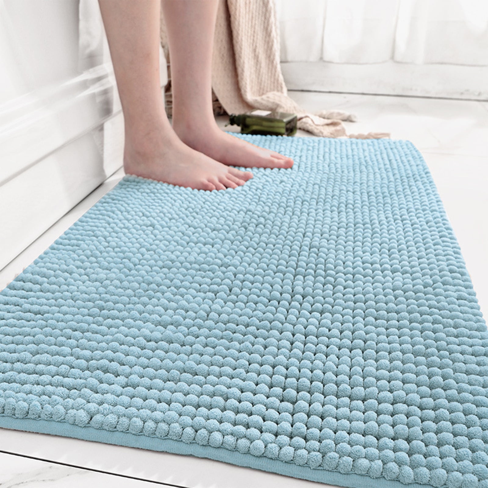 Non-Slip Microfiber Shag Bathroom Rug Mat - Soft Puffy Chenille ...