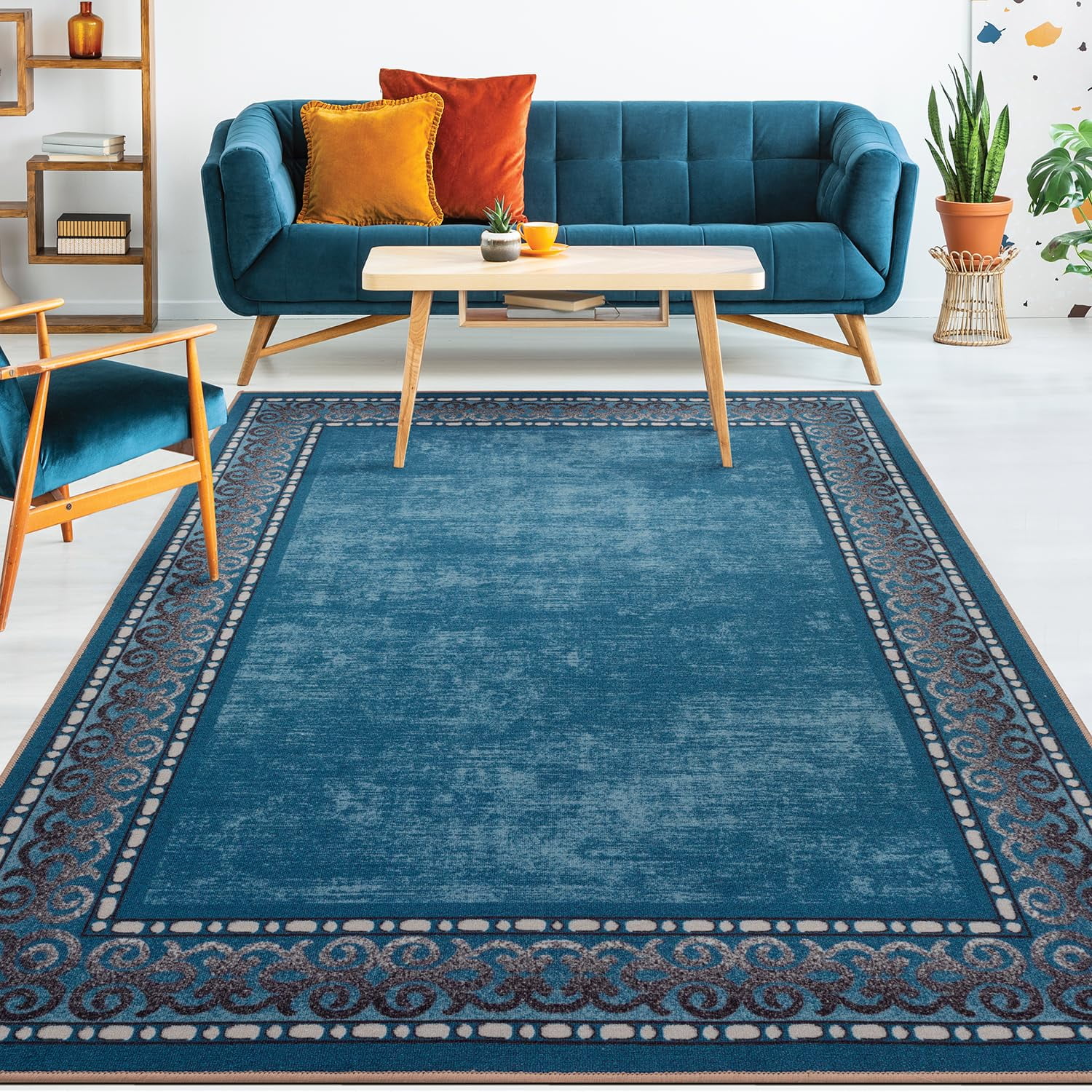 Non-Slip (Non-Skid) Low Pile Rubber Backing Indoor Area Rug (Turquoise ...