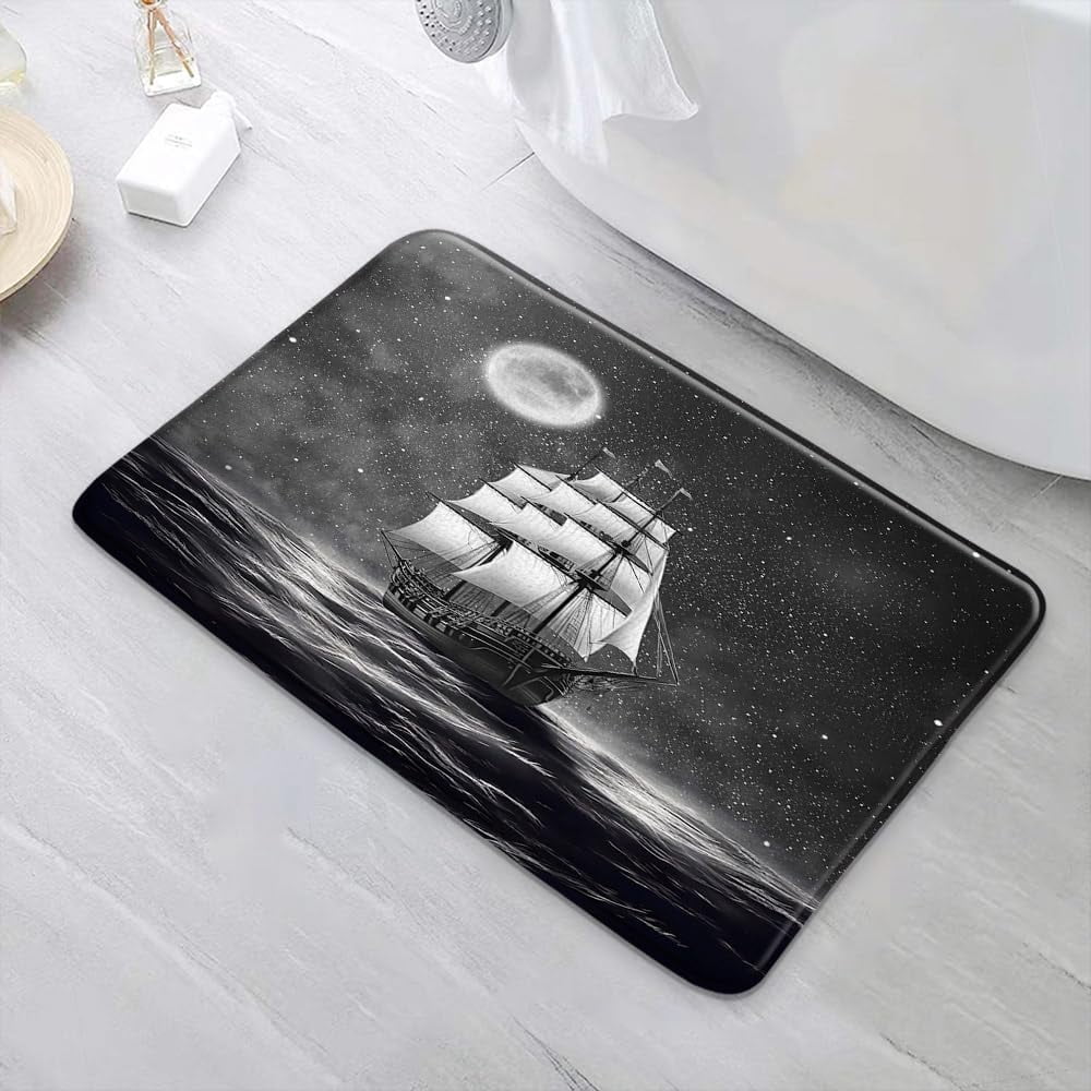 Non Slip Quick Dry Bath Mat Rug, Nautical Pirate Ship Super Absorbent ...