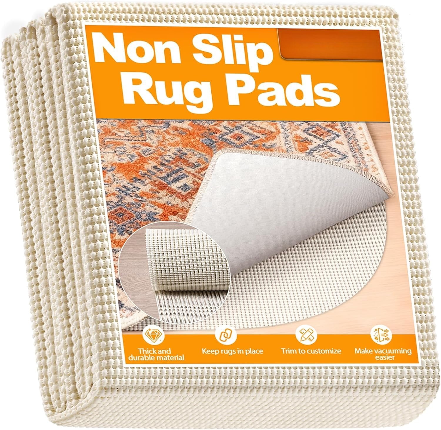 Non-Slip Rug Pad Round 4 FT, Extra Thick Carpet Pads for Hard Surfaces ...