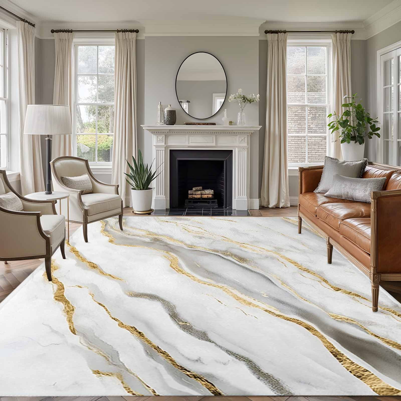 Non-Slip Rug Pad Rugs Abstract White Marble Texture Rectangle Area Rugs ...