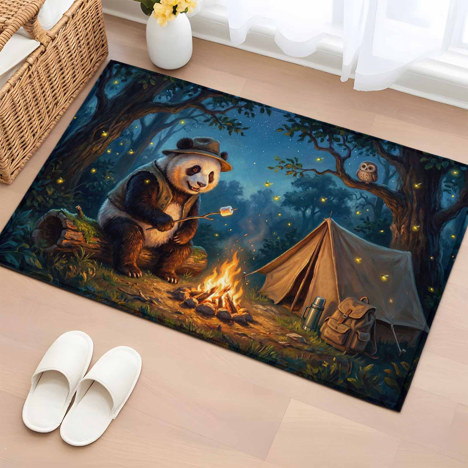 Non-Slip Rug Pad Rugs Camping Bonfire Panda Rectangle Area Rugs 2x3Ft ...