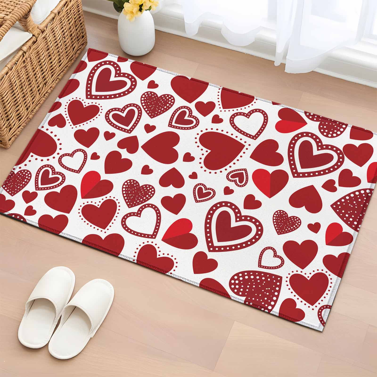 Non-Slip Rug Pad Rugs Red Love Heart Valentine's Day Romance Rectangle ...