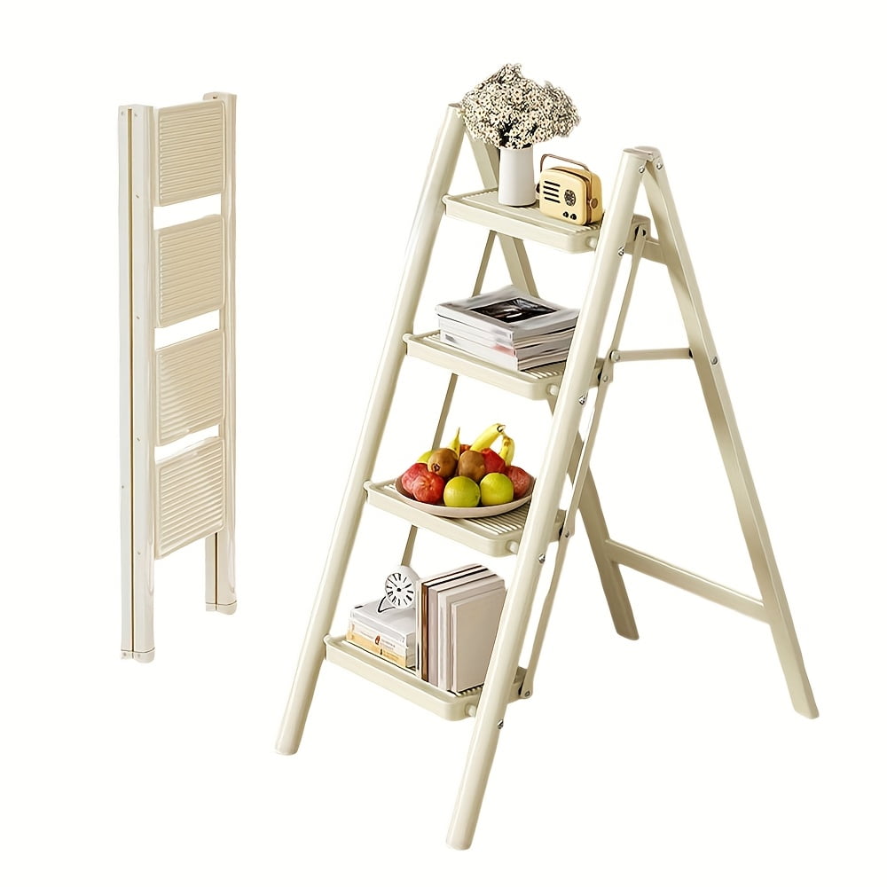 Non-Slip Safety Ladder with Tool Rack, Portable Lightweight Foldable ...