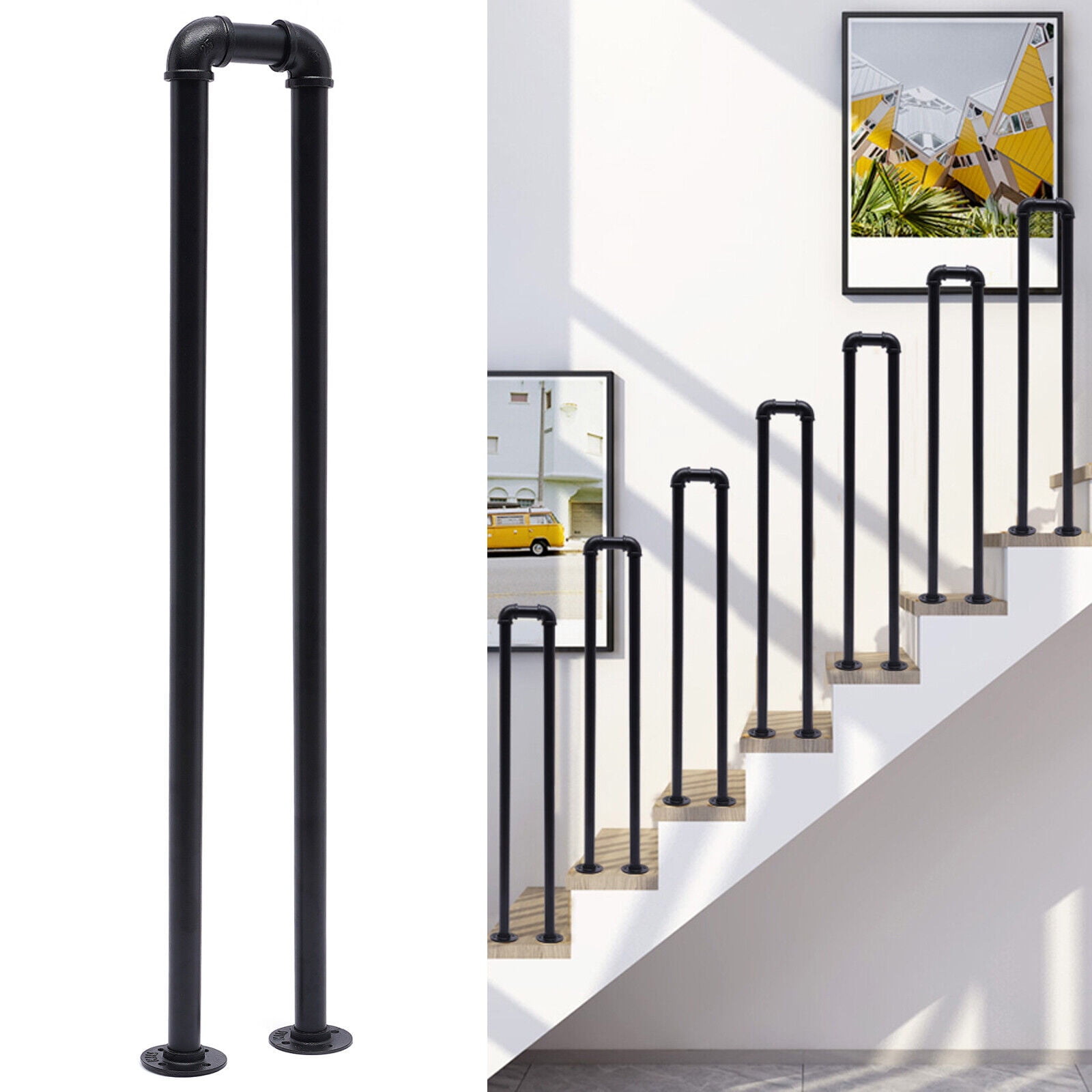 Non-Slip Safety Staircase Handrail Home Support Poles Black U-Shaped ...