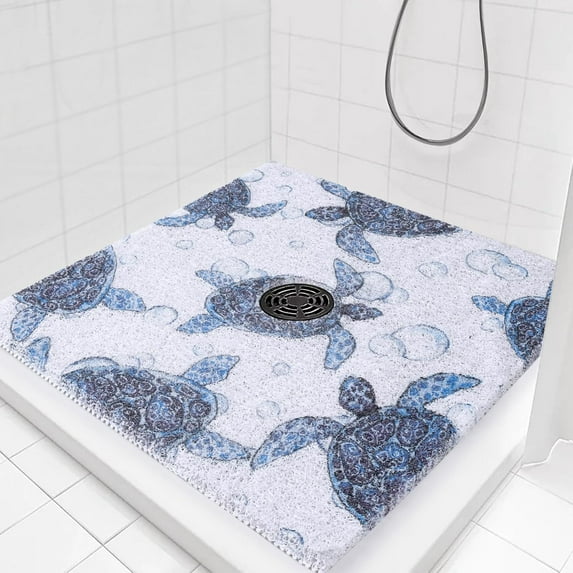 Non Slip Shower Mat - 24x24 in, Drain Hole, Secure, PVC Loofah, Boho ...