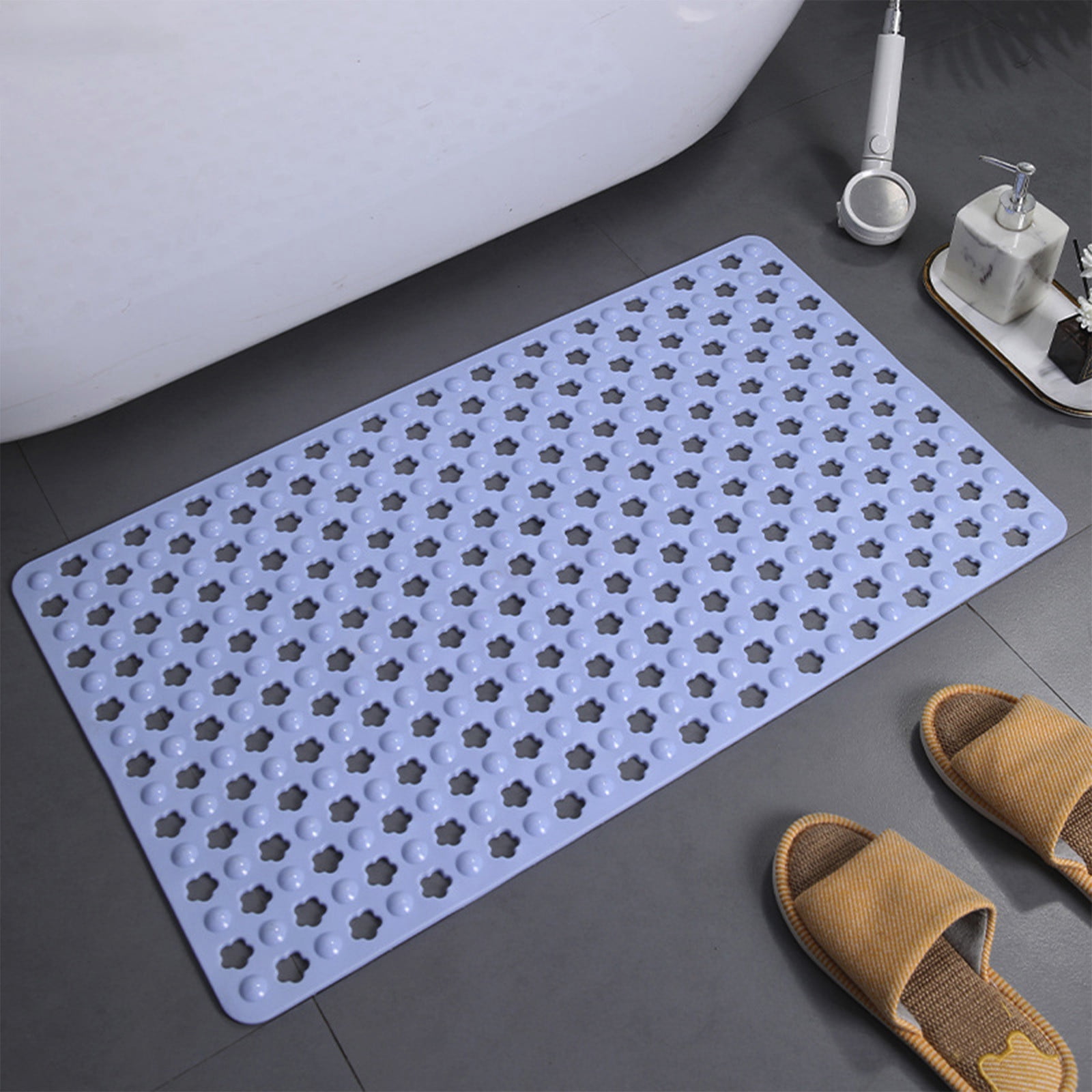 Non Slip Shower Mat for Bathtub with Suction Cups, Quick Drain Holes ...