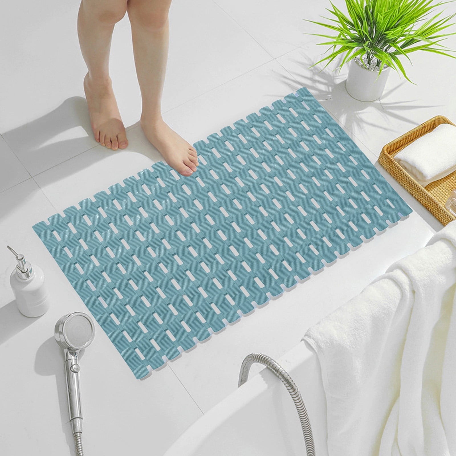 Non-Slip Shower Mat with Suction Cups & Drain Holes, 27.5 x 15.7 Inch ...