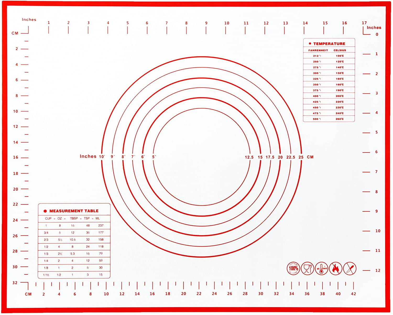 Non Slip Silicone Pastry Mat with Measurements Nonstick, 16 x 20 Inch ...