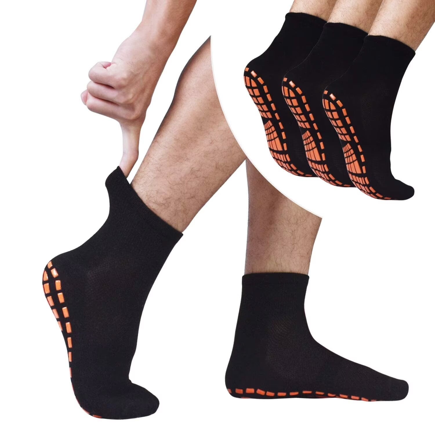 Non Slip Socks for Men House Socks with Grips 3 Pairs Anti-Skid Yoga ...